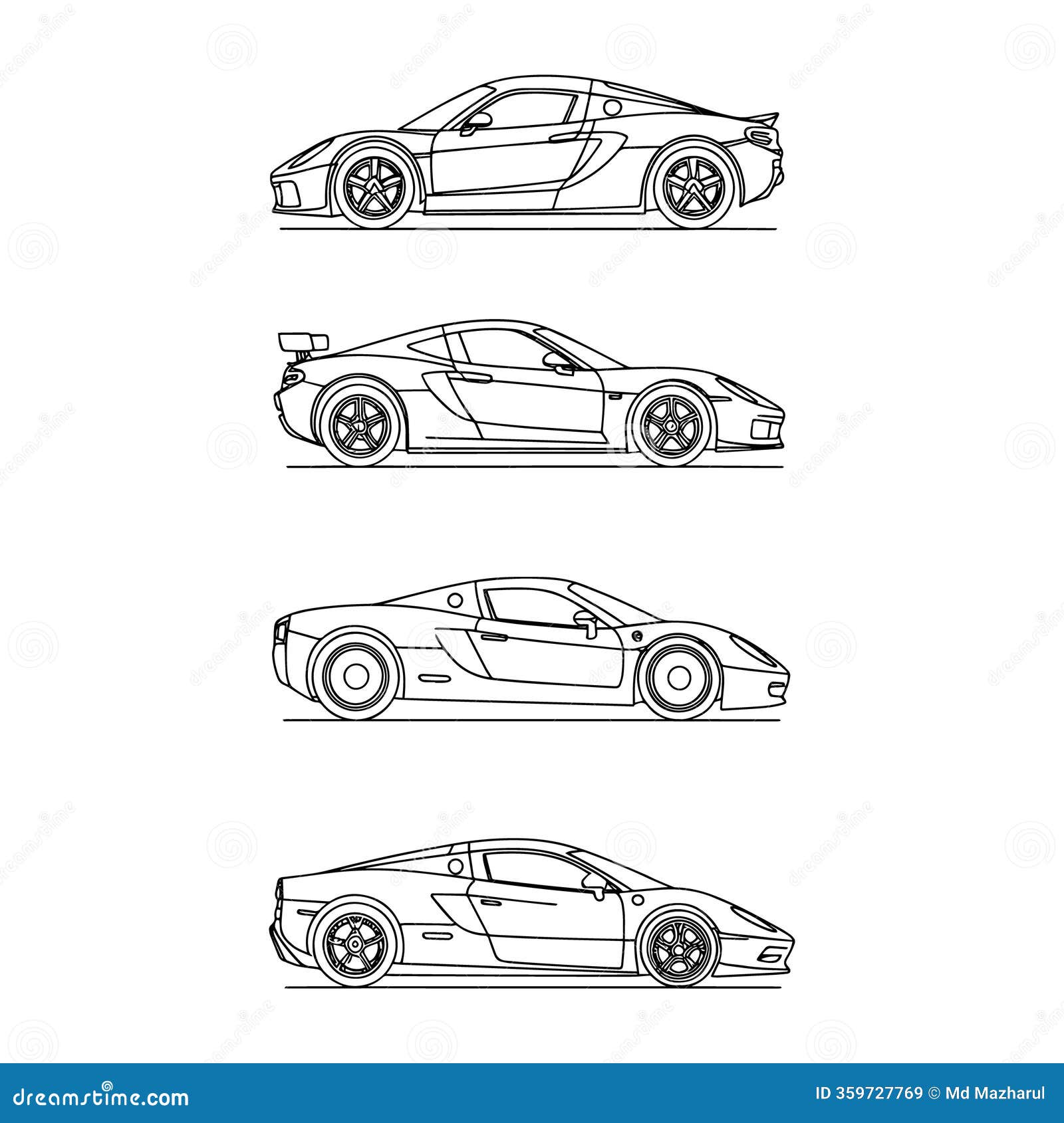 Various Car Front and Side Views in Outline Style Stock Vector ...