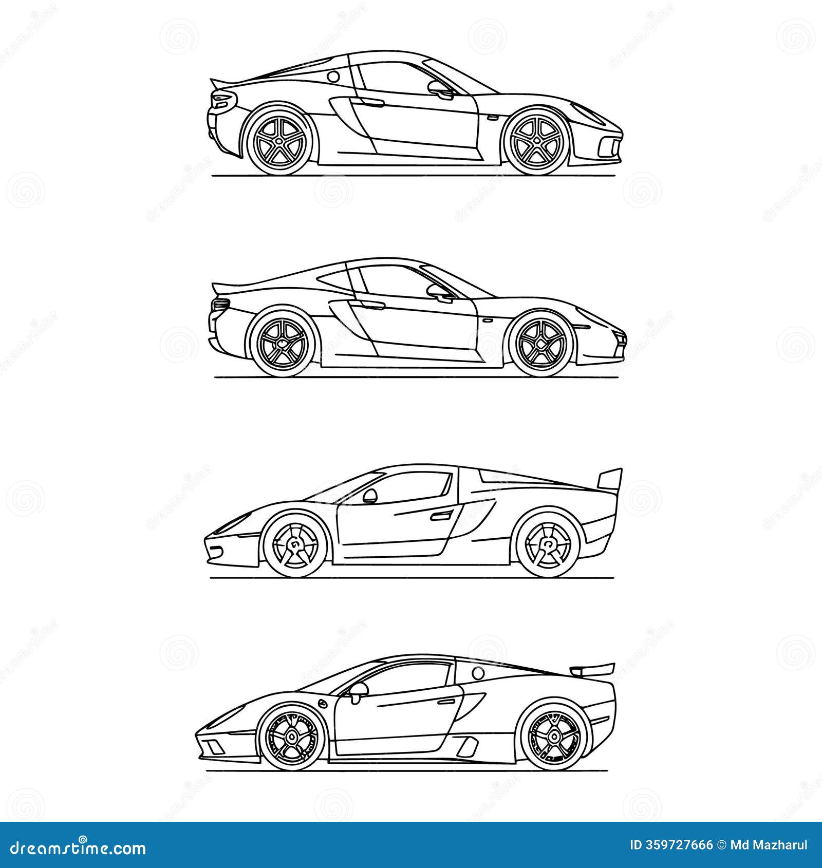 Various Car Front and Side Views in Outline Style Stock Vector ...