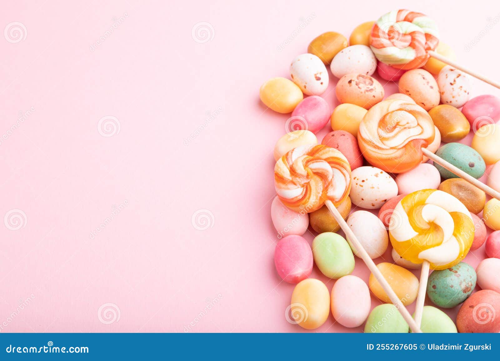 Various Caramel Candies on Pink Background. Copy Space, Side View Stock ...