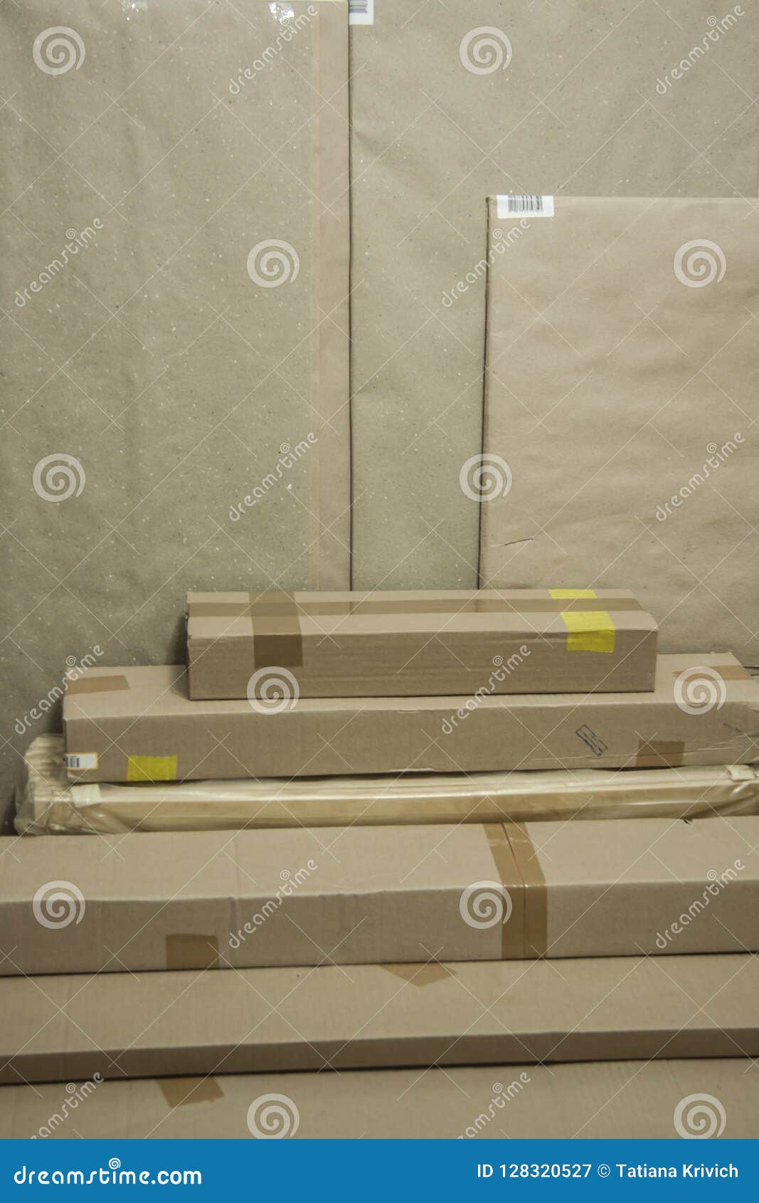 Various Cardboard Boxes with Labels Packed for Shipment. Stock Image ...