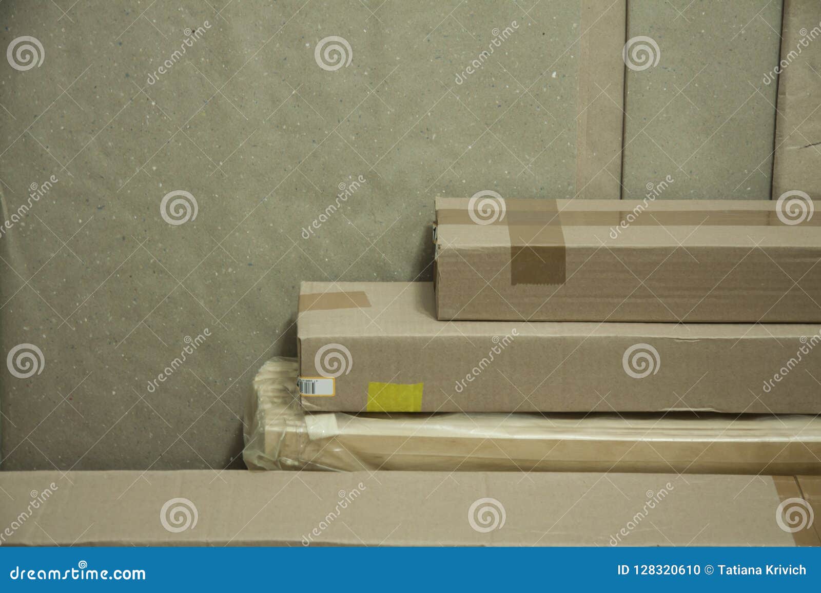 Various Cardboard Boxes with Labels Packed for Shipment. Stock Photo ...