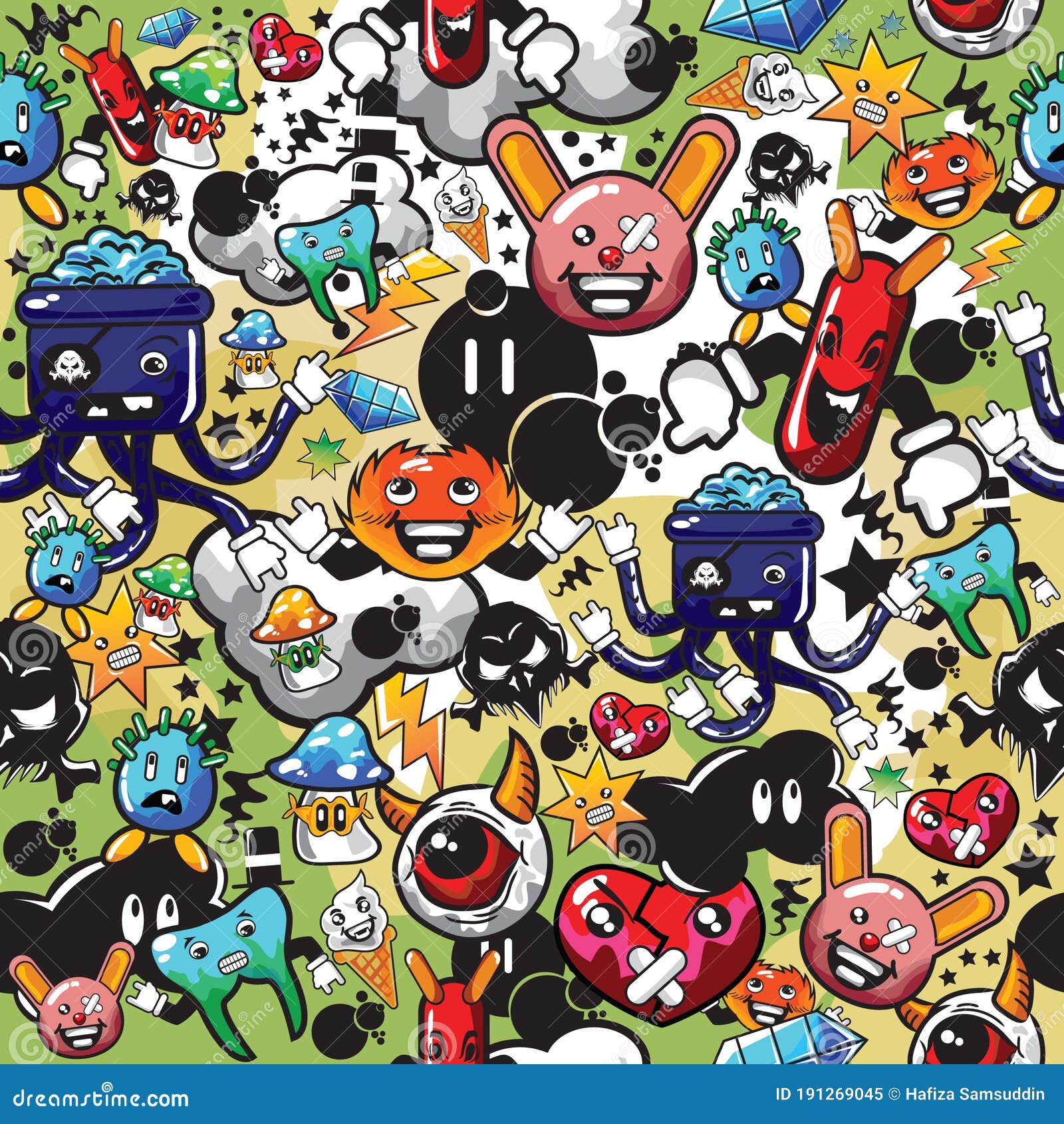 Various Cartoon Characters Background. Vector Illustration Decorative ...