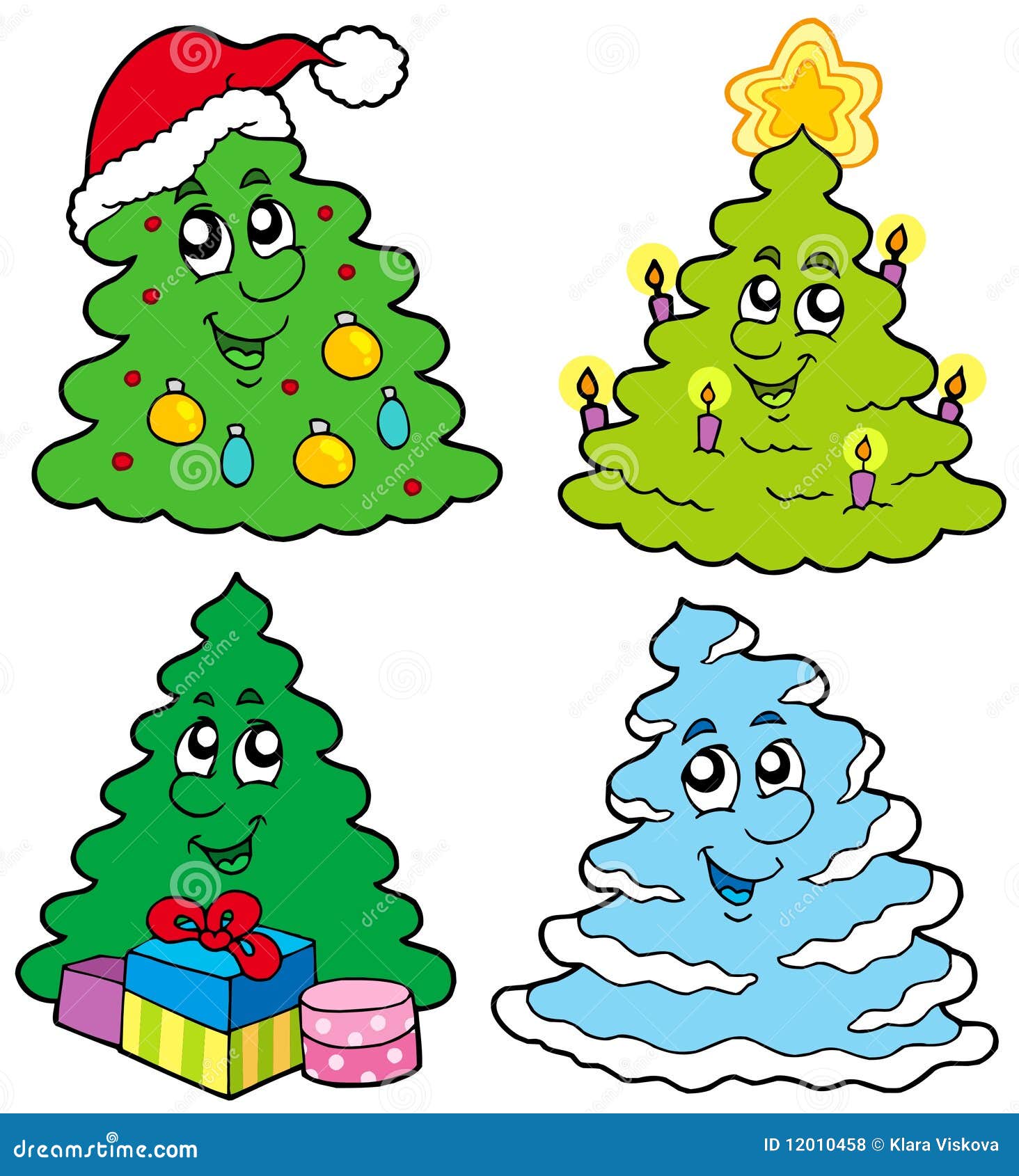 Various Cartoon Christmas Trees Stock Vector - Illustration of face ...