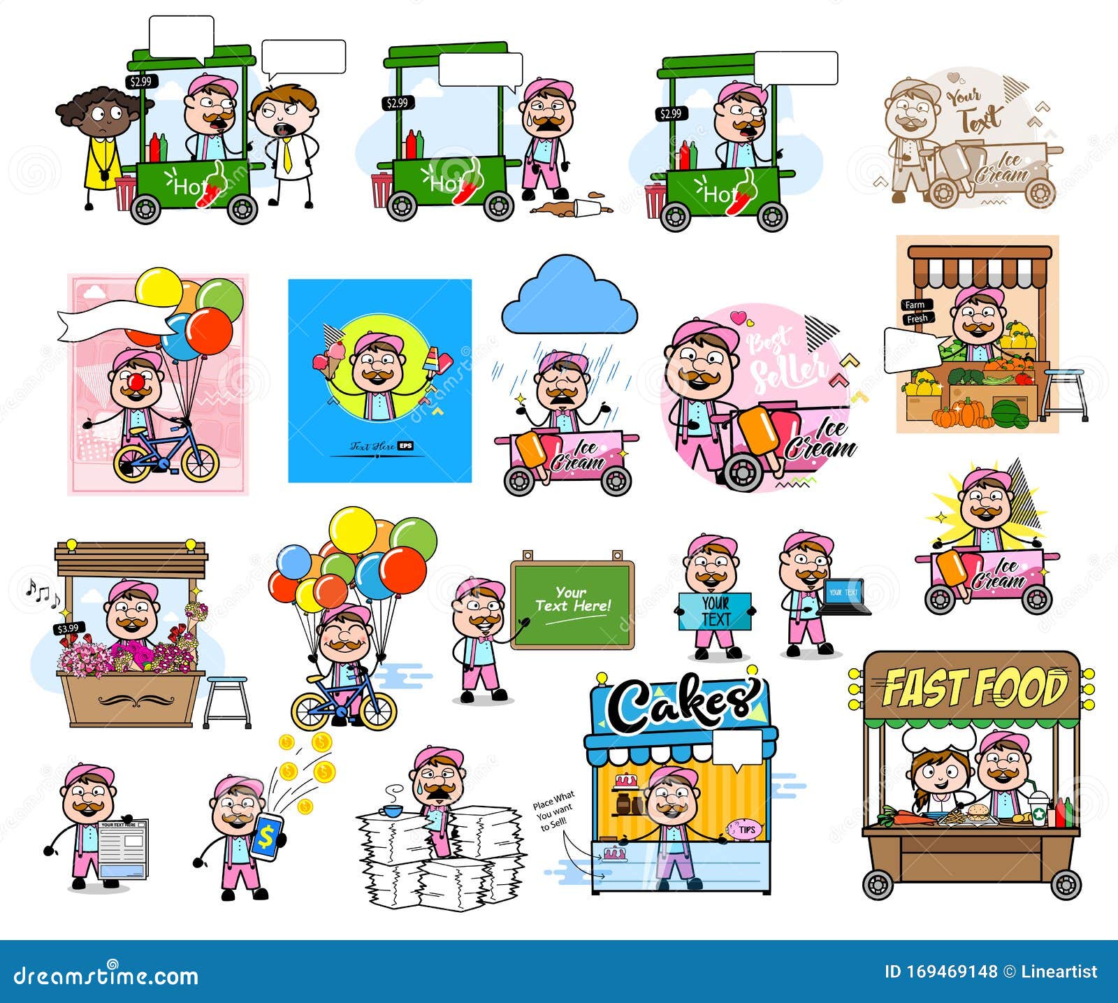 Various Cartoon Vendor with Many Concepts - Set of Comic Vector ... Various Cartoon Vendor with Many Concepts - Set of Comic Vector ...