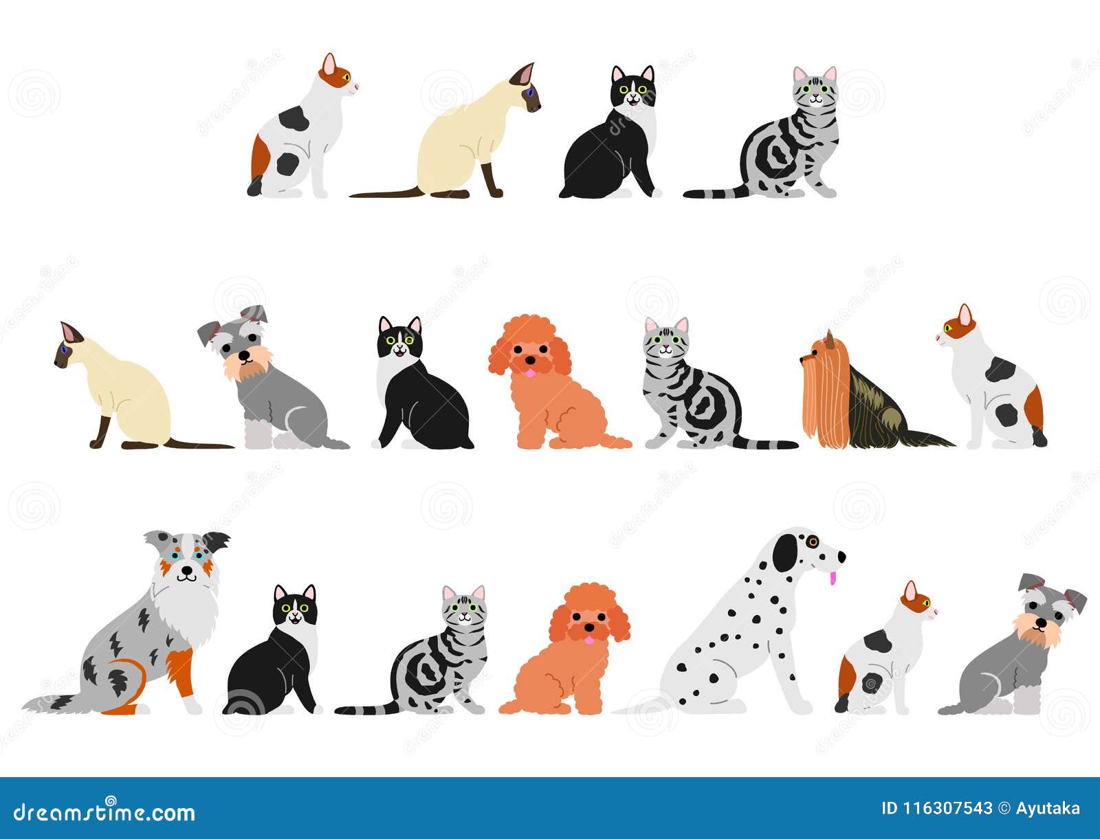 Various Cats and Dogs Border Set Stock Vector - Illustration of sitting ...