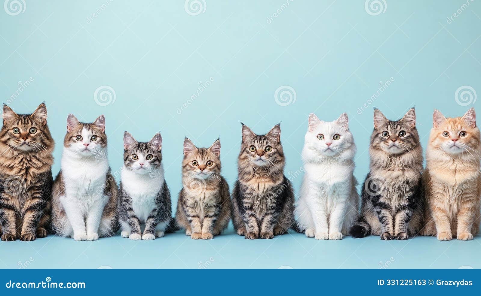 Various Cats Group Sitting on a Blue Background Stock Illustration ...