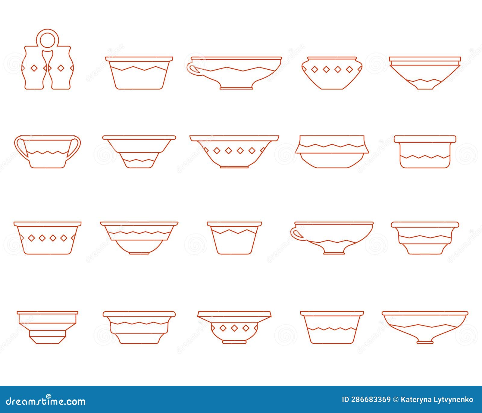 Various Ceramic Plate. Vector Illustration Dish with Geometric Ornament ...