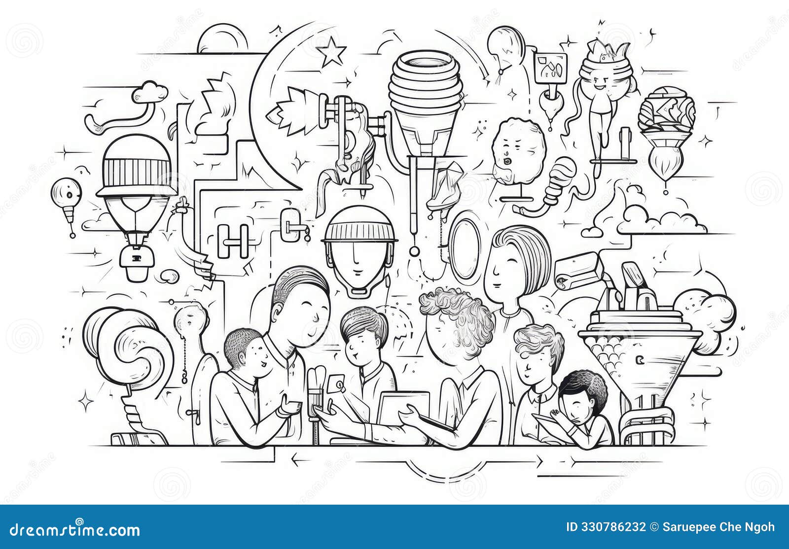 Various Character Doodle Illustration of People Finding Creative Ideas ...