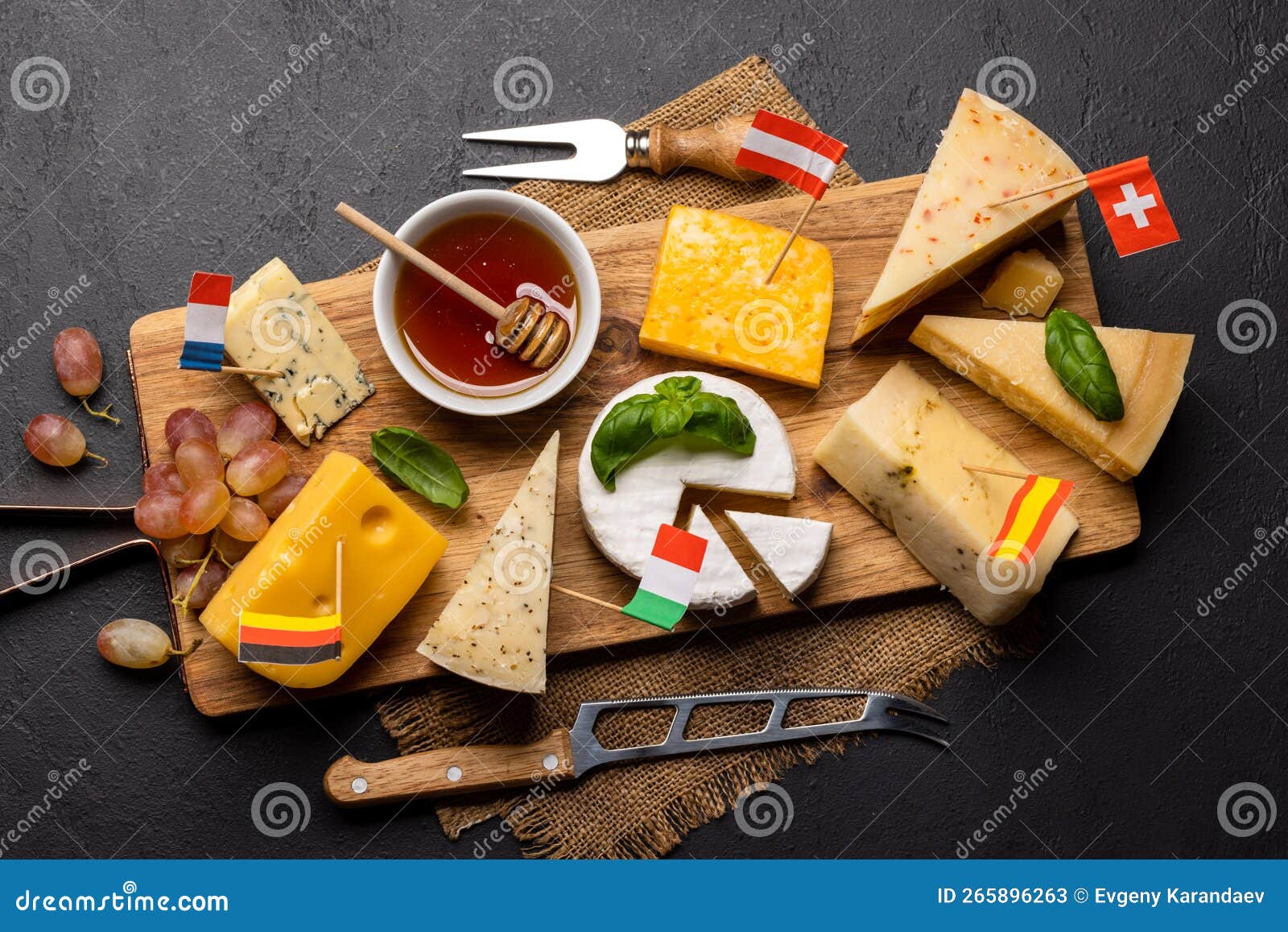 Various cheese on board stock image. Image of flag, selection - 265896263