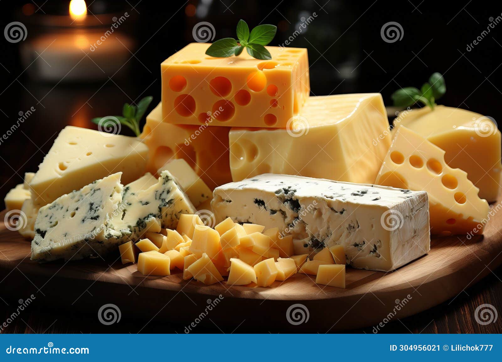 Various Cheese Types Elegantly Displayed on Wooden Table Stock ...