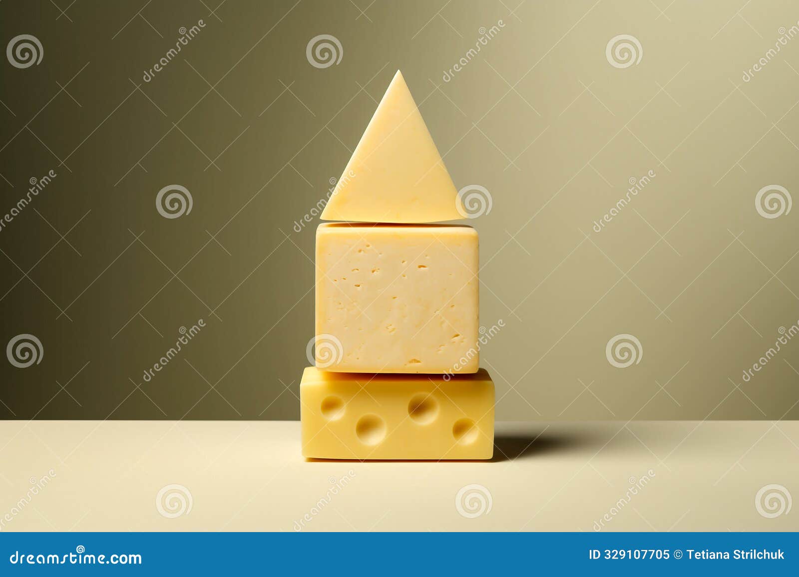 Various Cheeses Stacked in a Pyramid, Dark Green or Olive Background ...