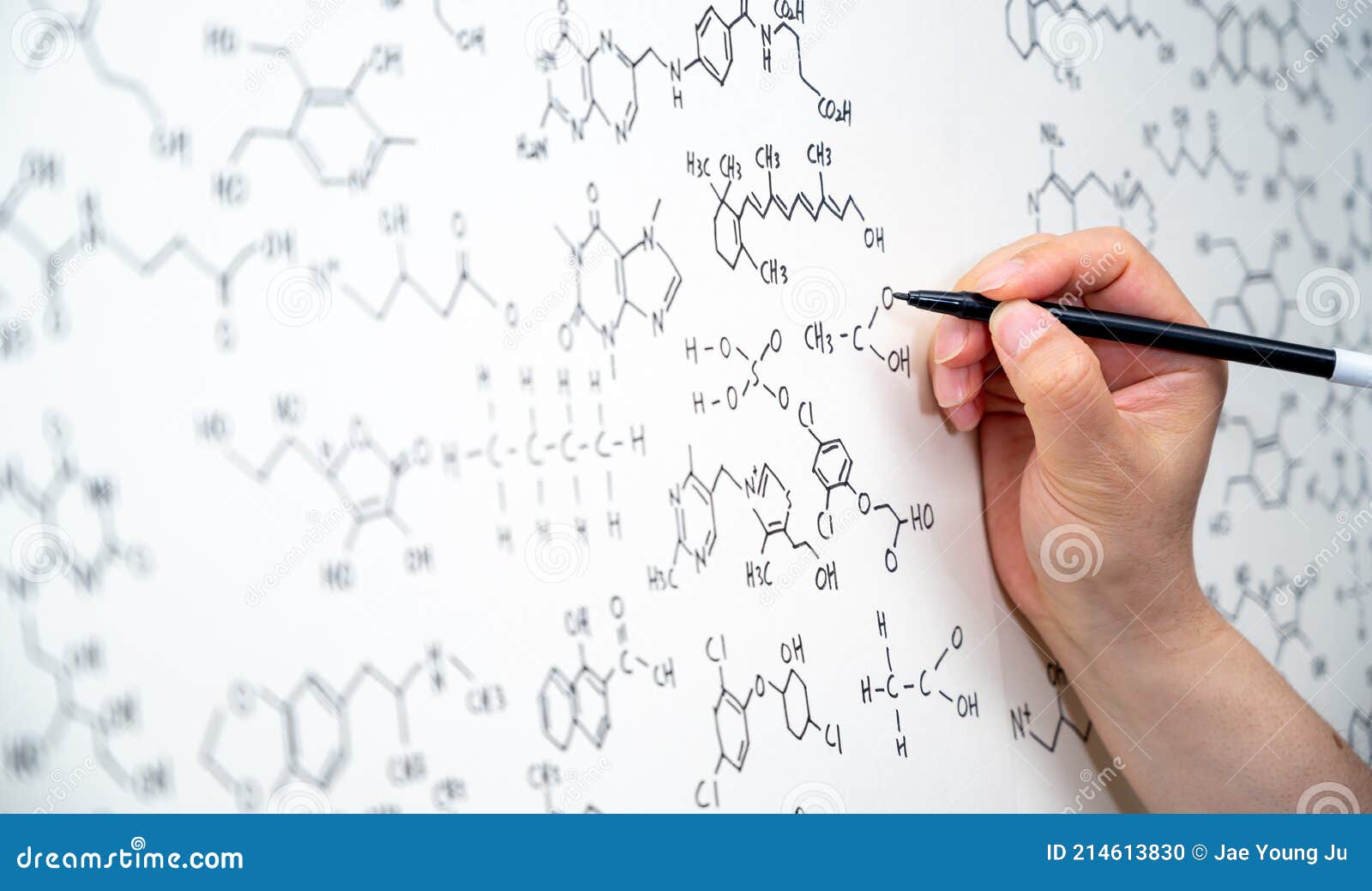 Various Chemical Formulas are Written on the Blackboard. Scientific ...