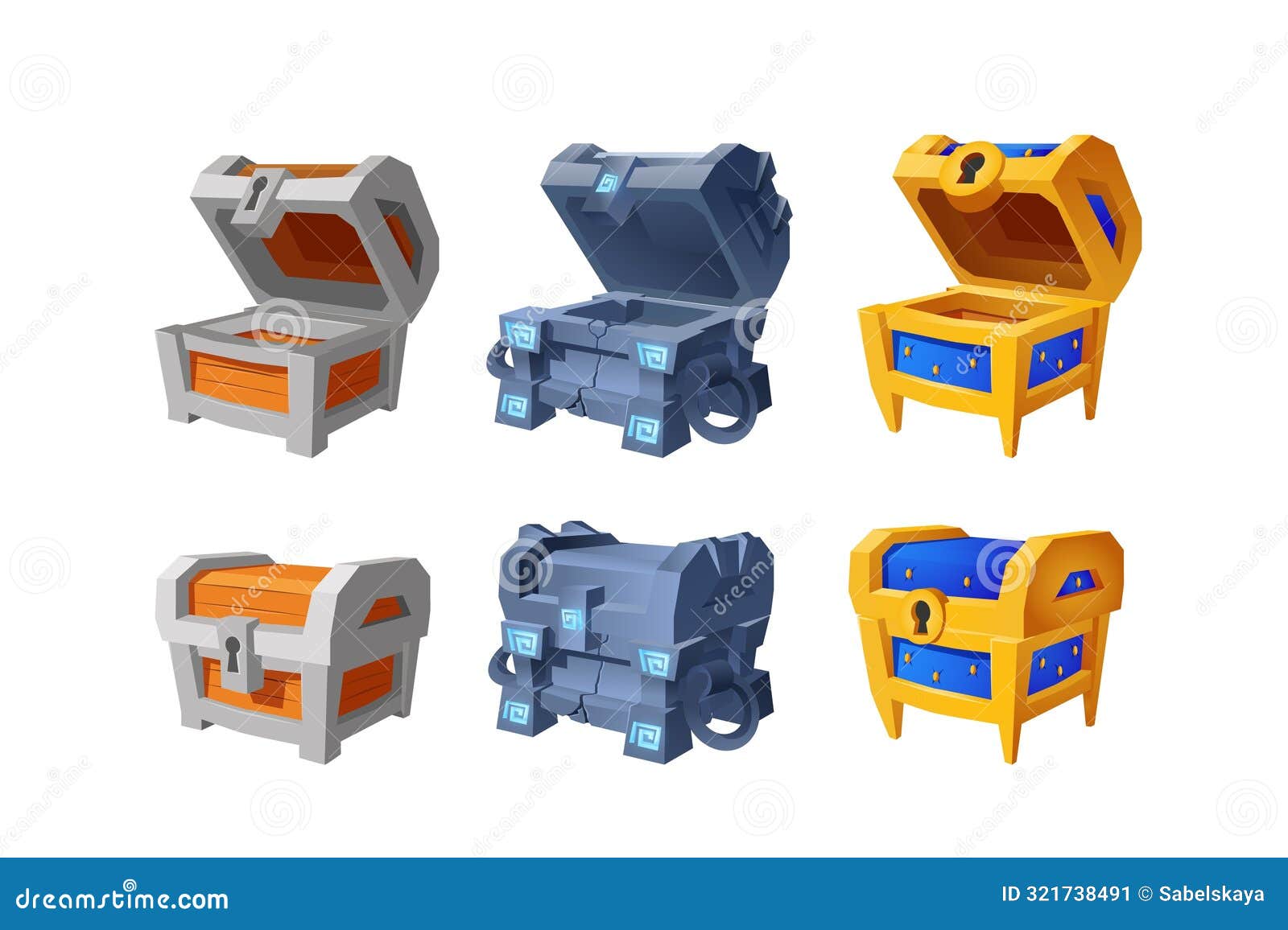 Various Chests for Game Design, Set of Vector Illustrations on White ...
