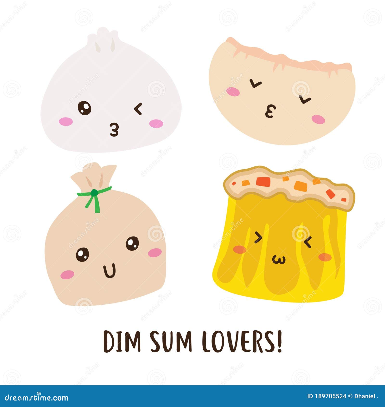 Various Chinese Cute Happy Dim Sum Vector Design Stock Illustration ...