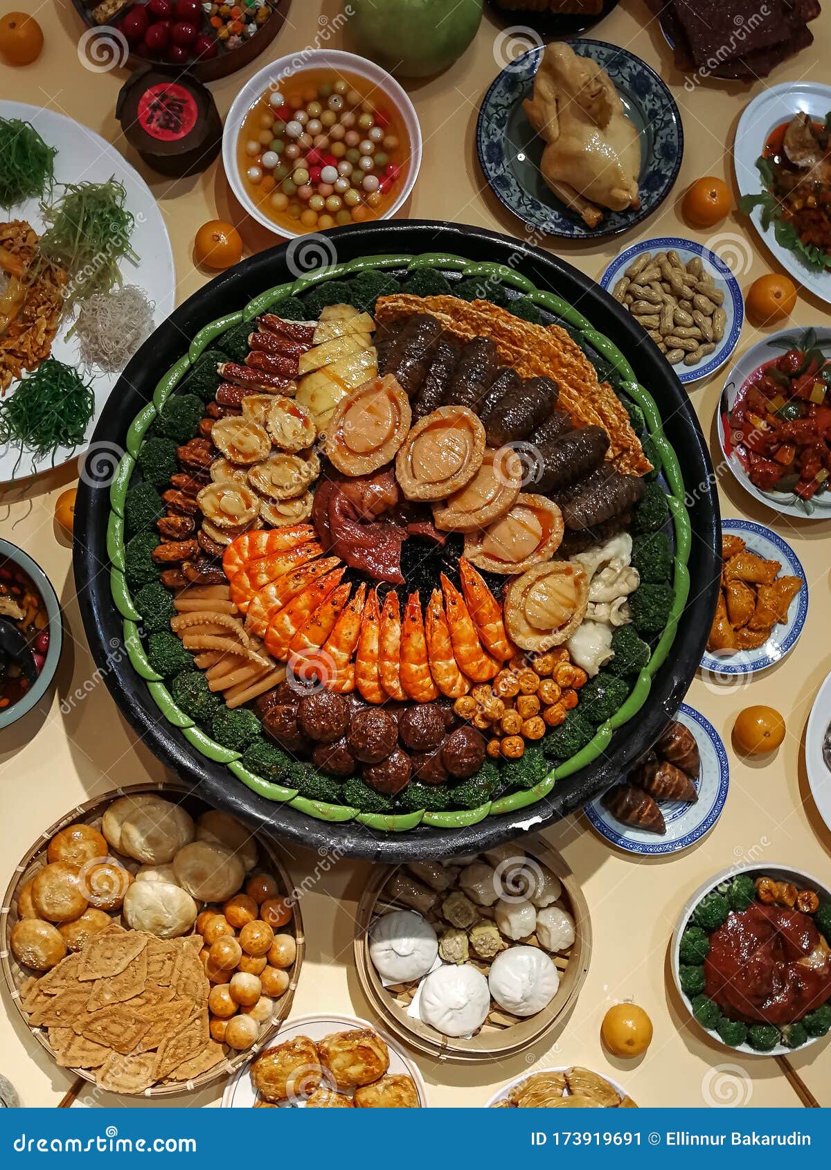 Various Chinese Food Served on the Table, Flat Lay Stock Image - Image ...