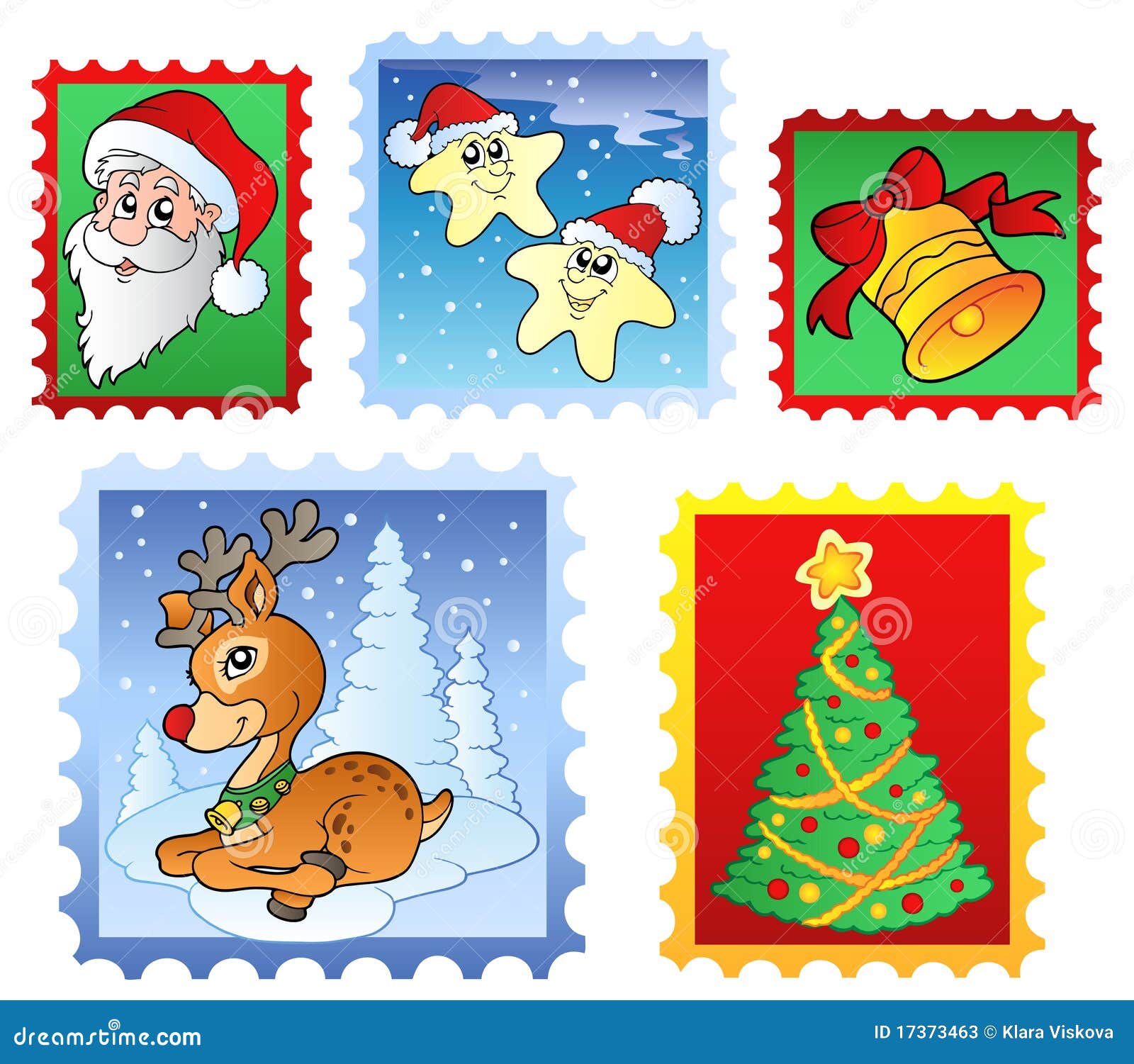 Various Christmas Post Stamps 1 Stock Vector - Illustration of reindeer ...