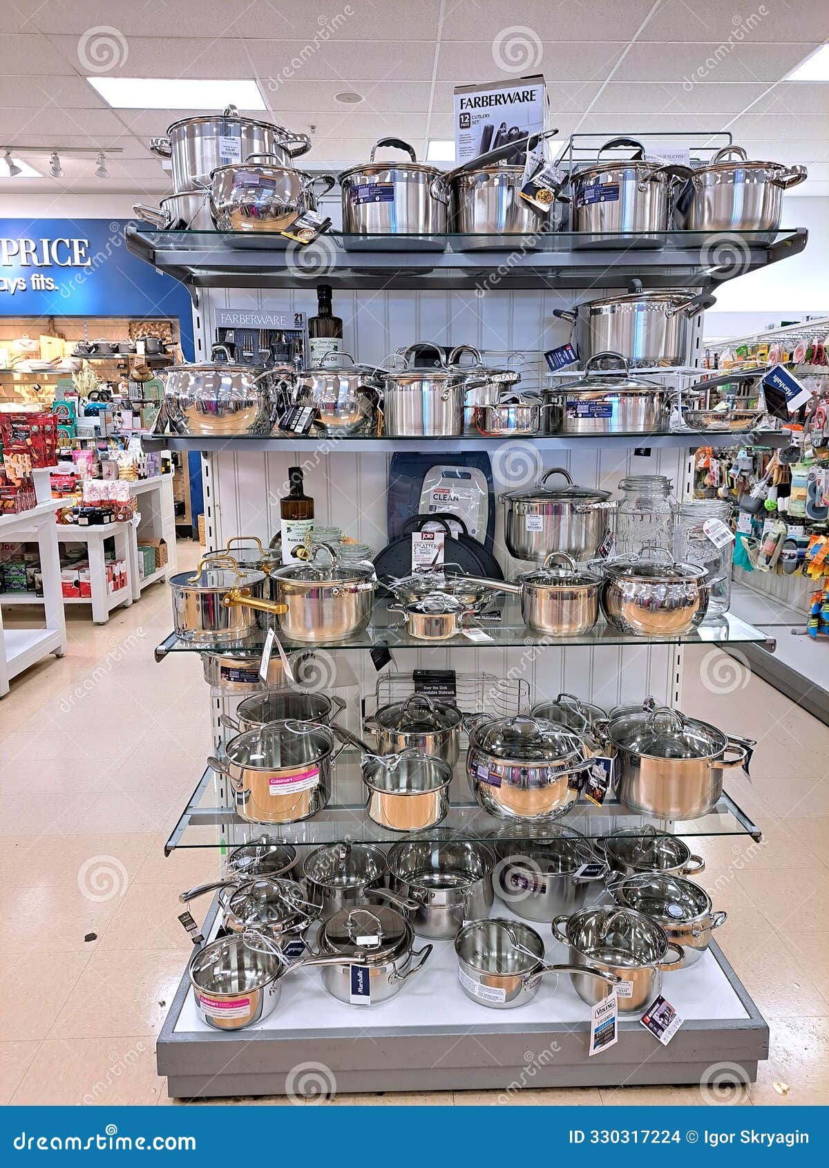 Various Chrome Pots on a Store Counter Editorial Stock Image - Image of ...