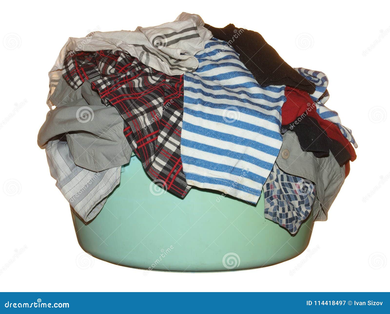 Various Clothes in a Basin Prepared for Washing Isolated on a White ...