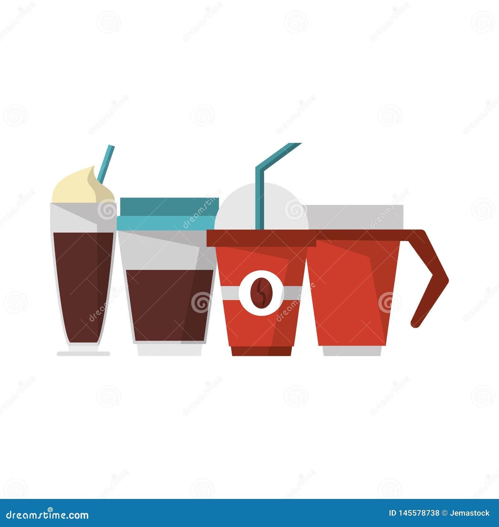Various Coffee Beverages Cups Different Containers Stock Vector ...