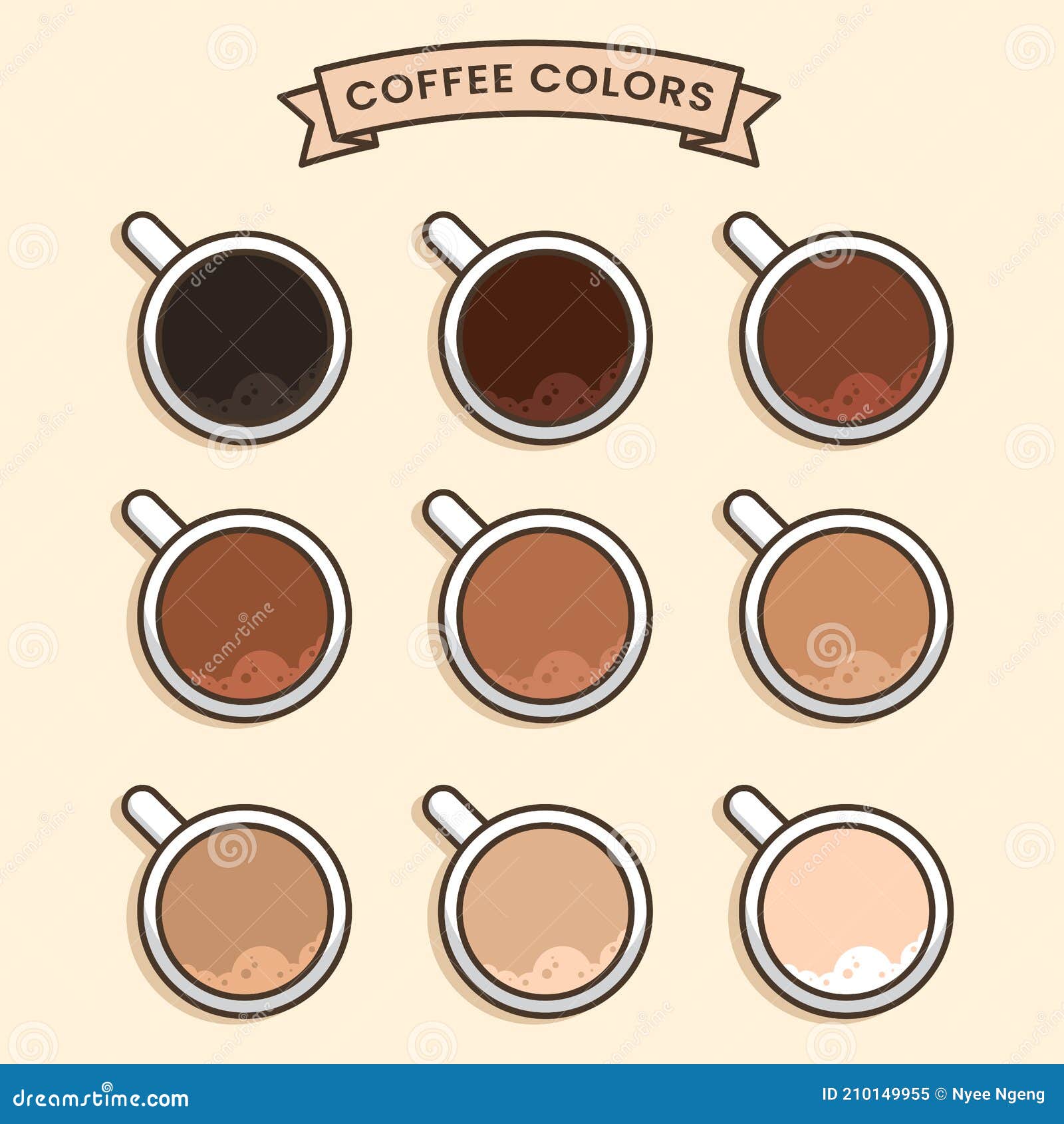 Various Coffee Color in the Cup Set Stock Vector - Illustration of ...