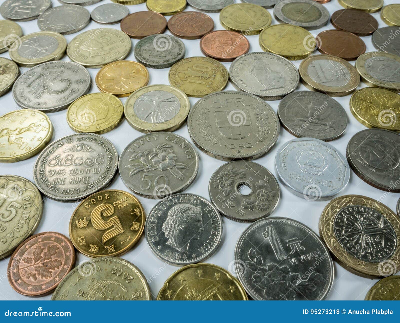 Various Coin Types on White Background. Stock Photo - Image of deposit ...