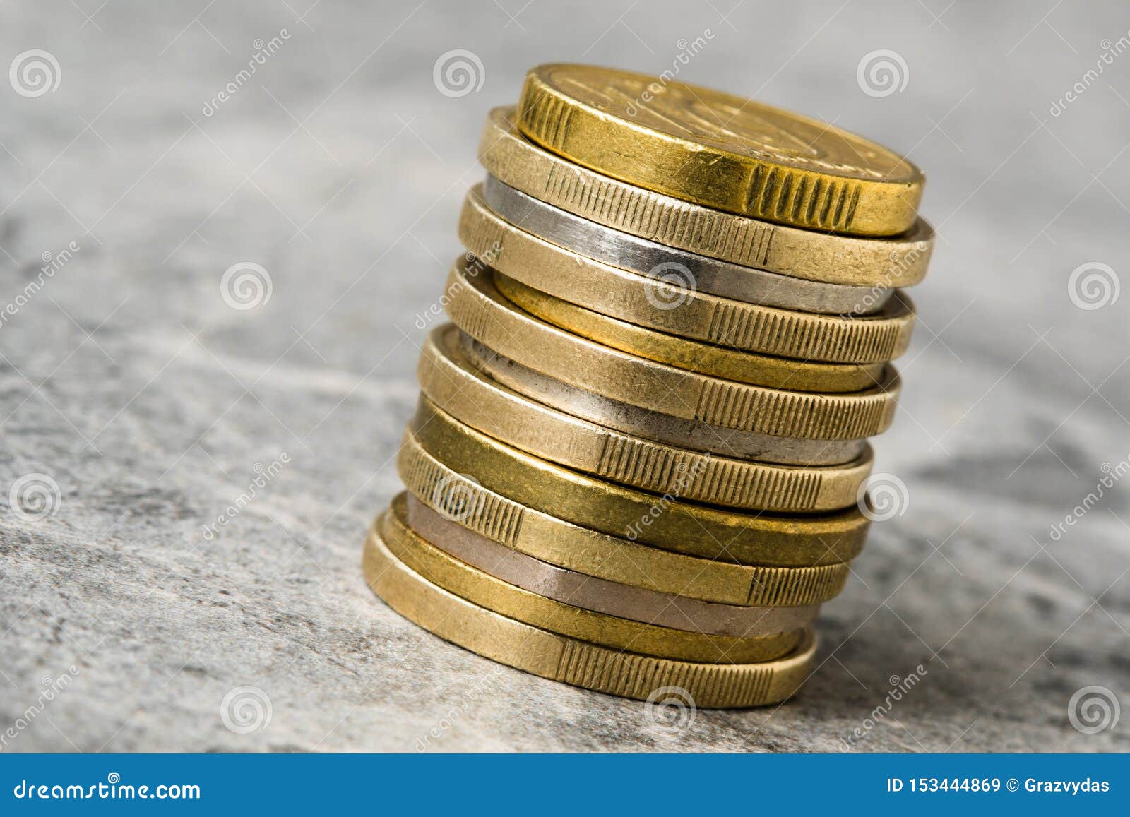 Various Coins in a Vertical Column Stock Image - Image of financial ...