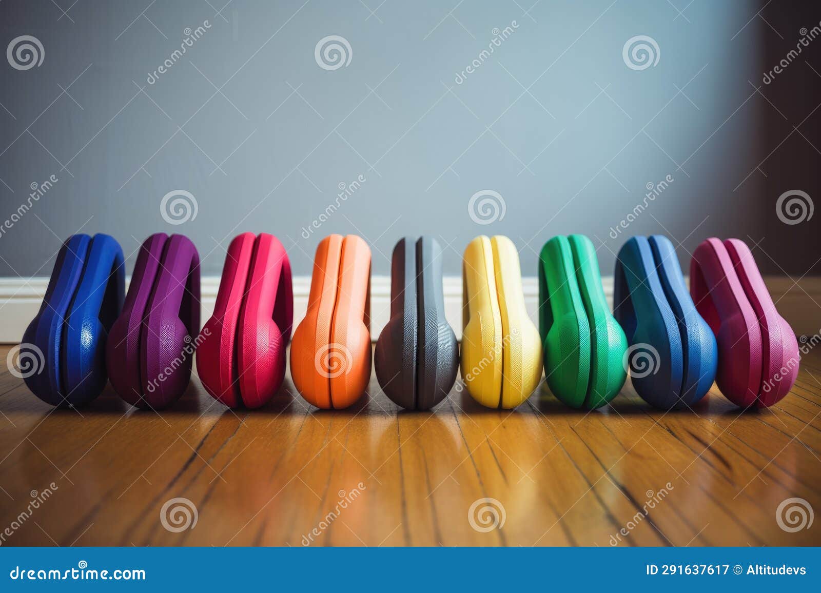 Various Color-coded Fitness Weights Neatly Lined Up Stock Image - Image ...