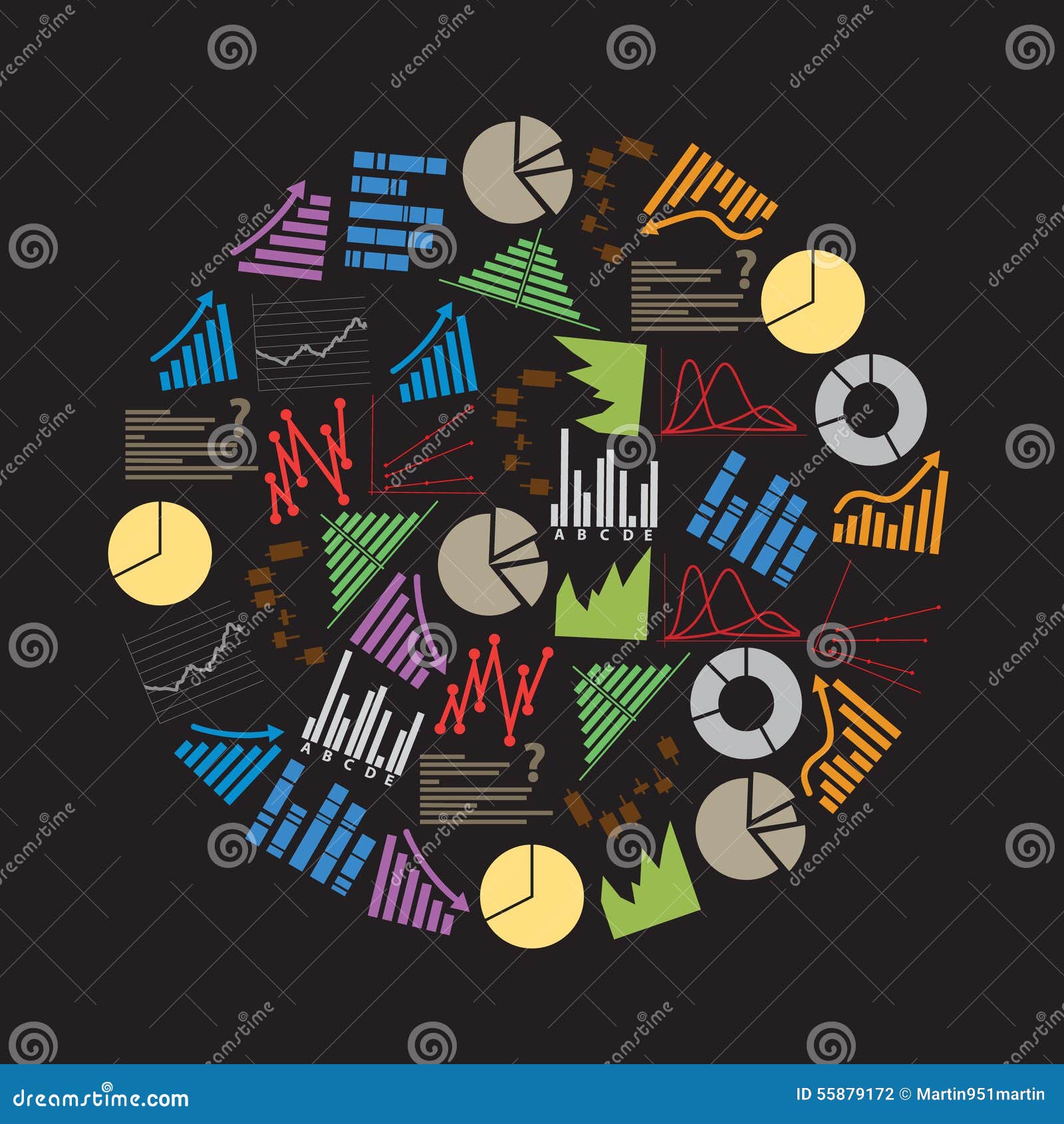 Graphs Icons With Six Types Of Graphs In Different Colors On White ...