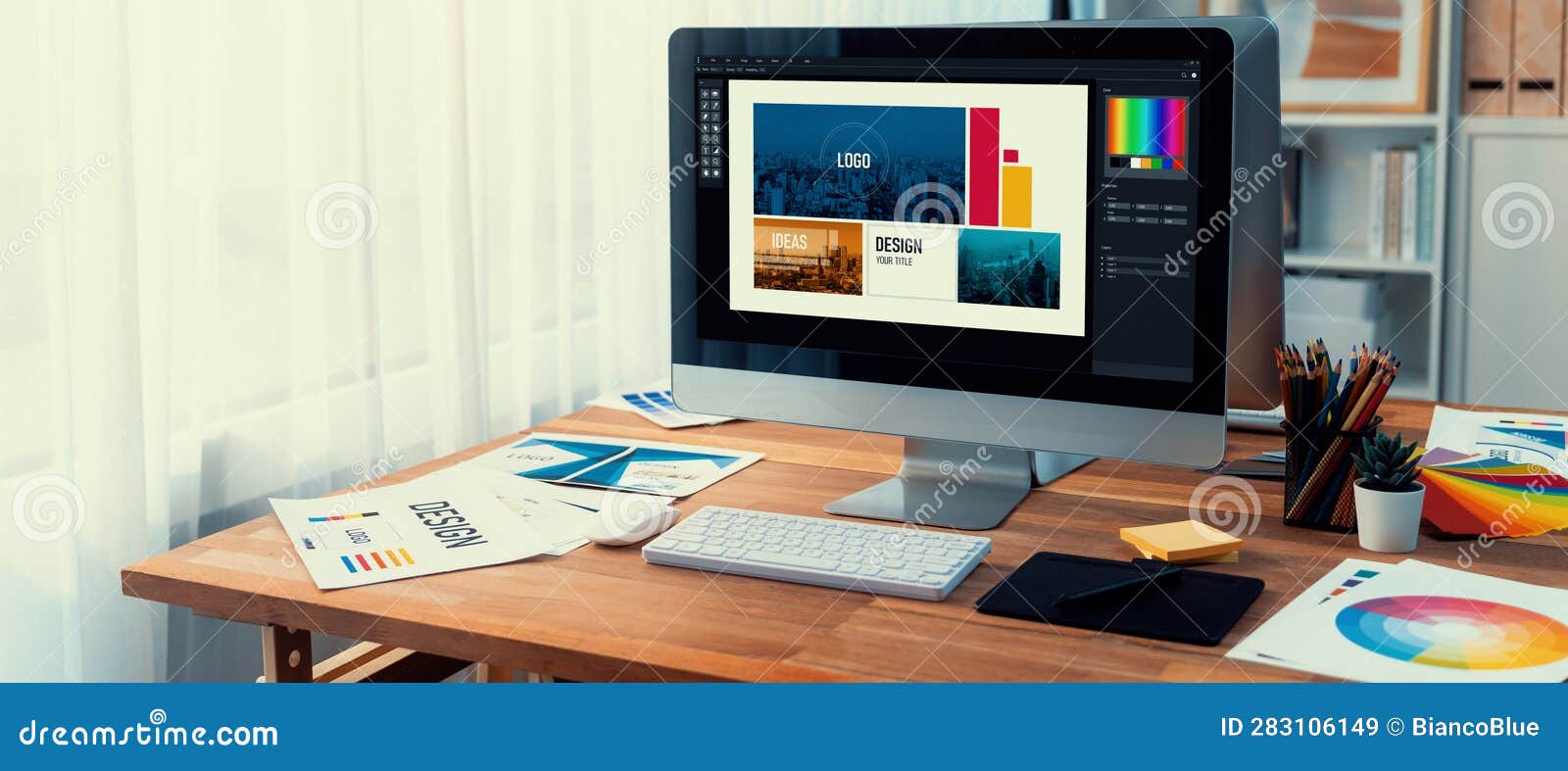 Various Color Palette Idea Display on Computer Screen. Scrutinize Stock ...