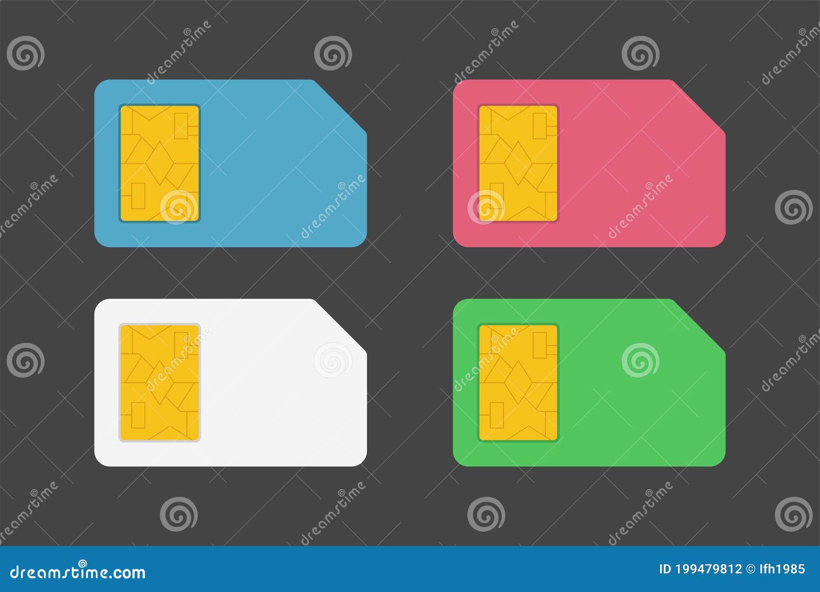 Various Color Sim Cards Set on Dark Stock Vector - Illustration of cell ...