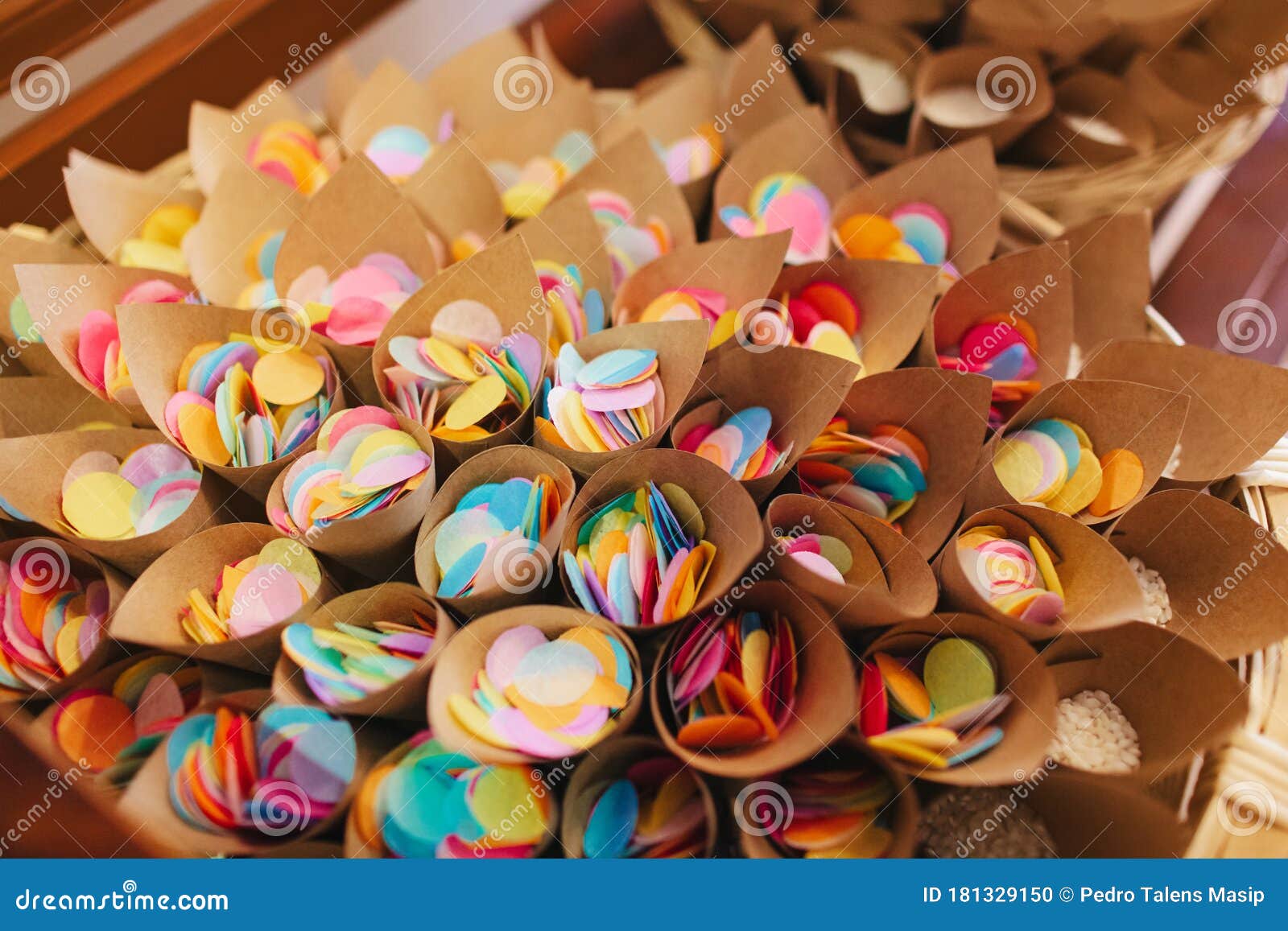 Various Colored Confetti Cones for a Party Stock Photo - Image of ball ...