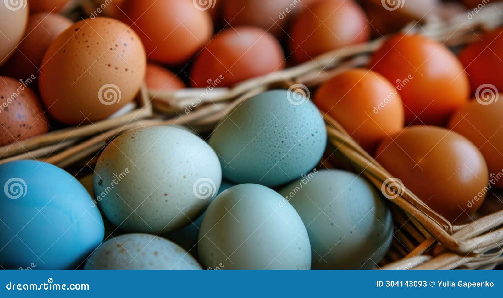 Various Colored Eggs are Stacked in Baskets Stock Image - Image of ...