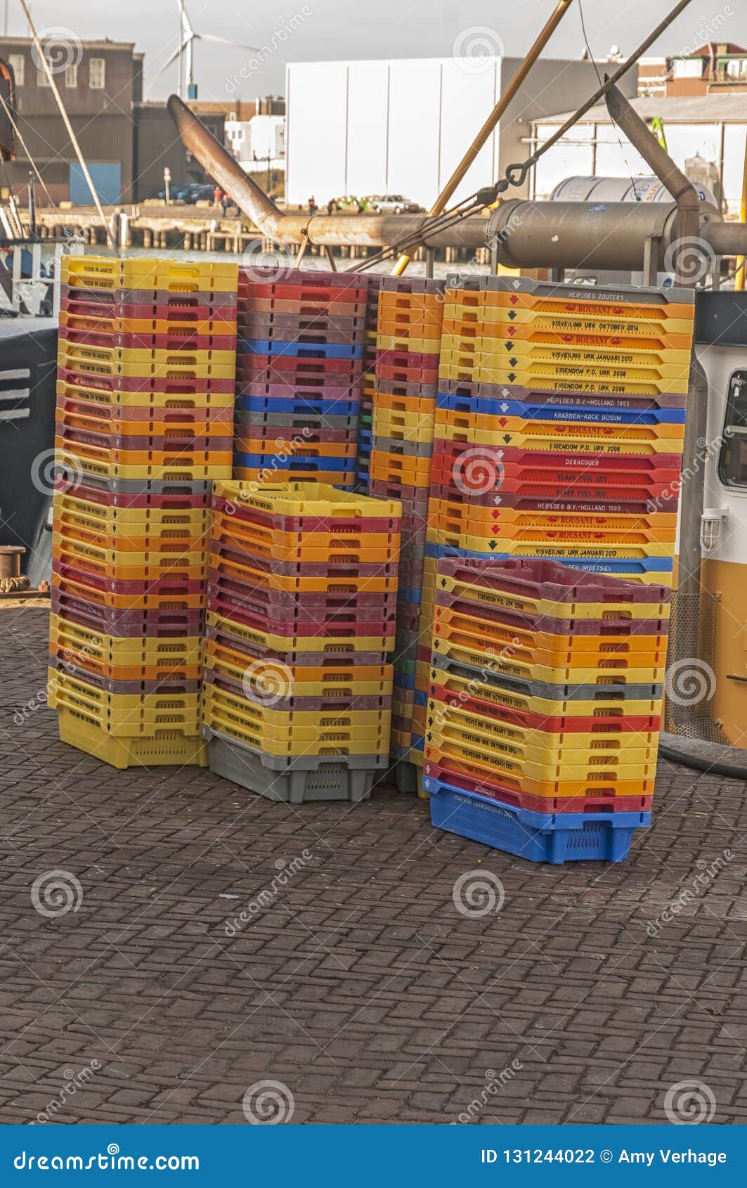 Various Colored Empty Plastic Fish Crates Stock Photo - Image of ...