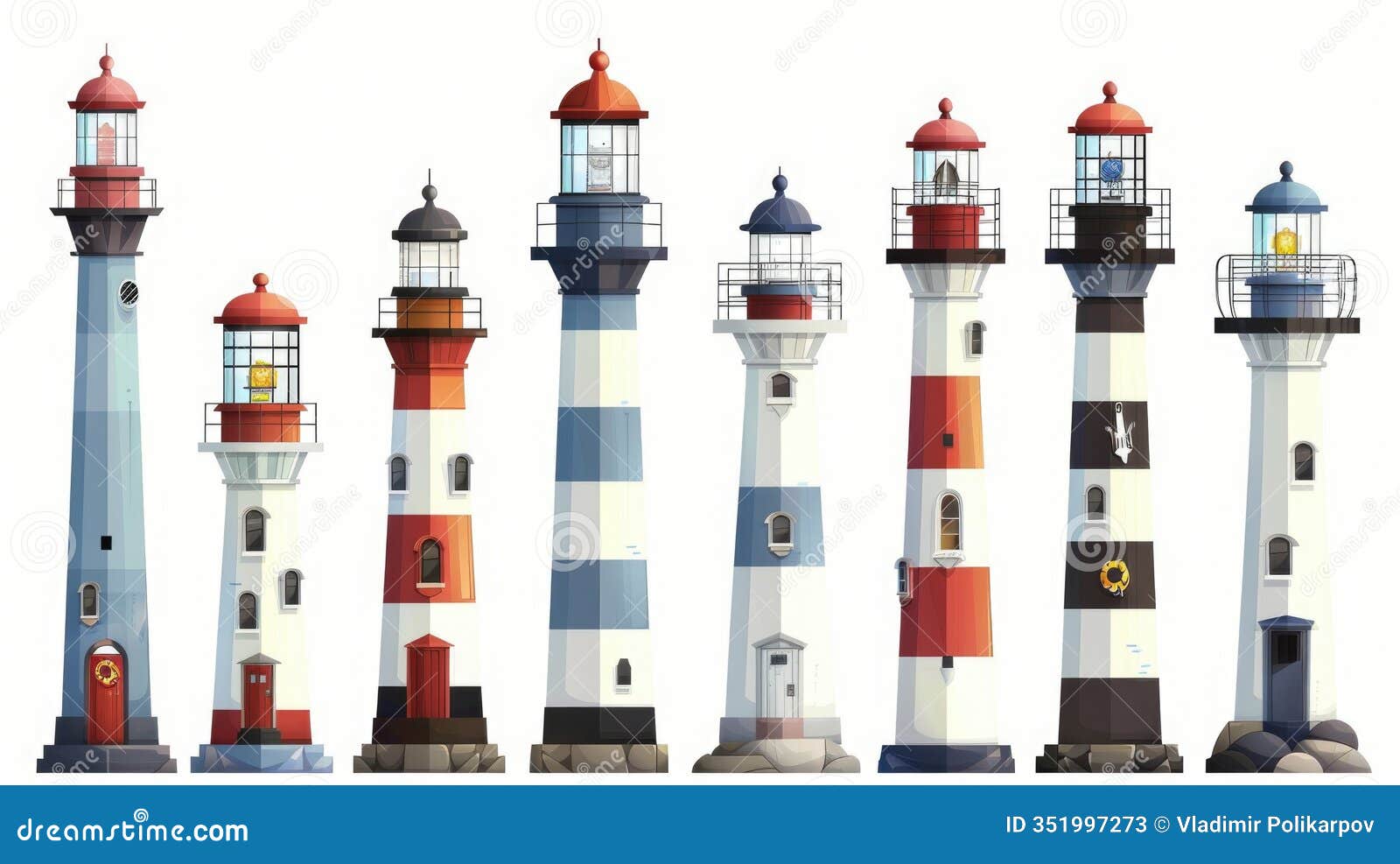 Various Colored Lighthouses on a Plain White Backdrop, Ideal for ...