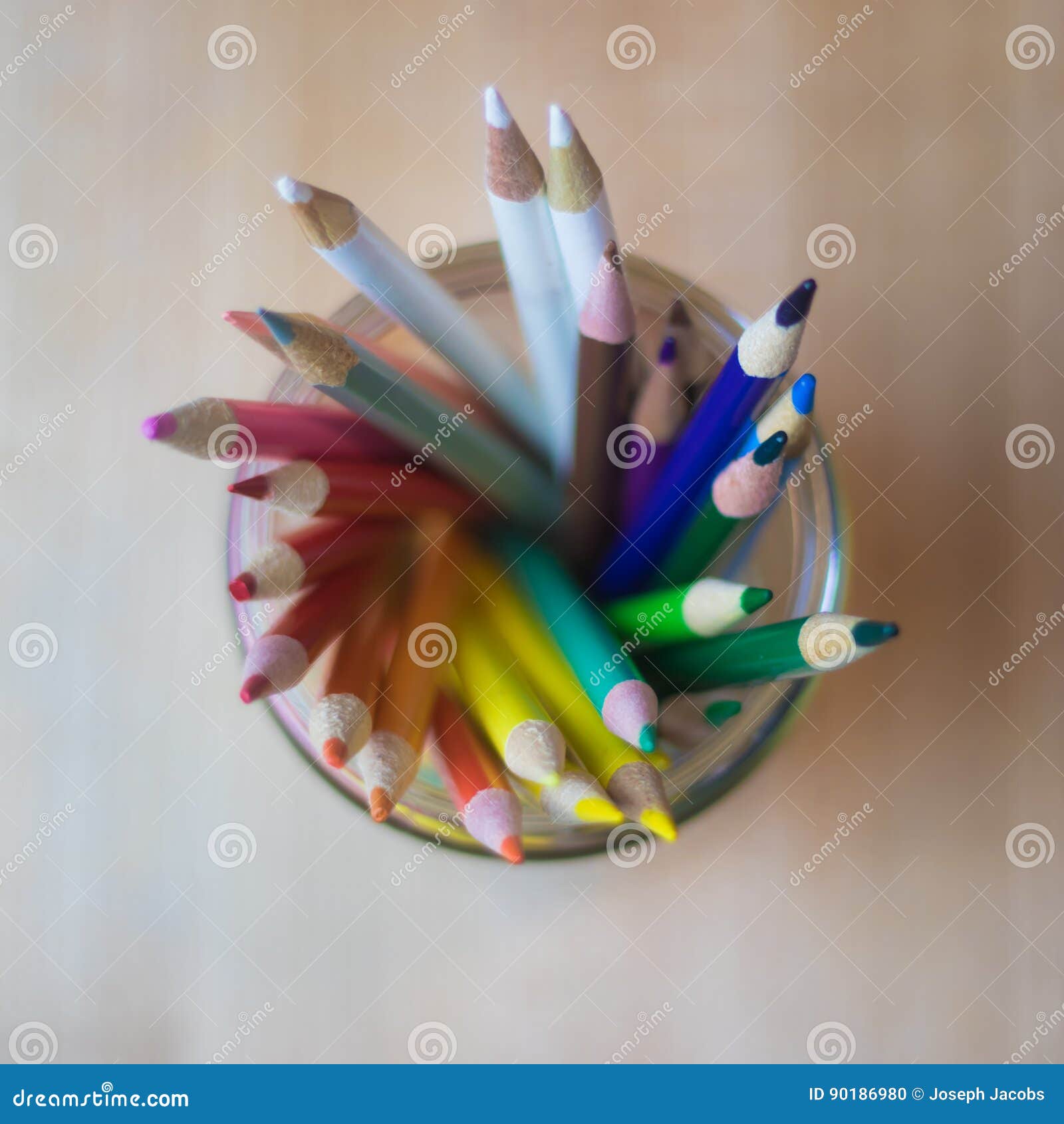 Various Colored Pencils in Jar Top View Stock Photo - Image of blue ...