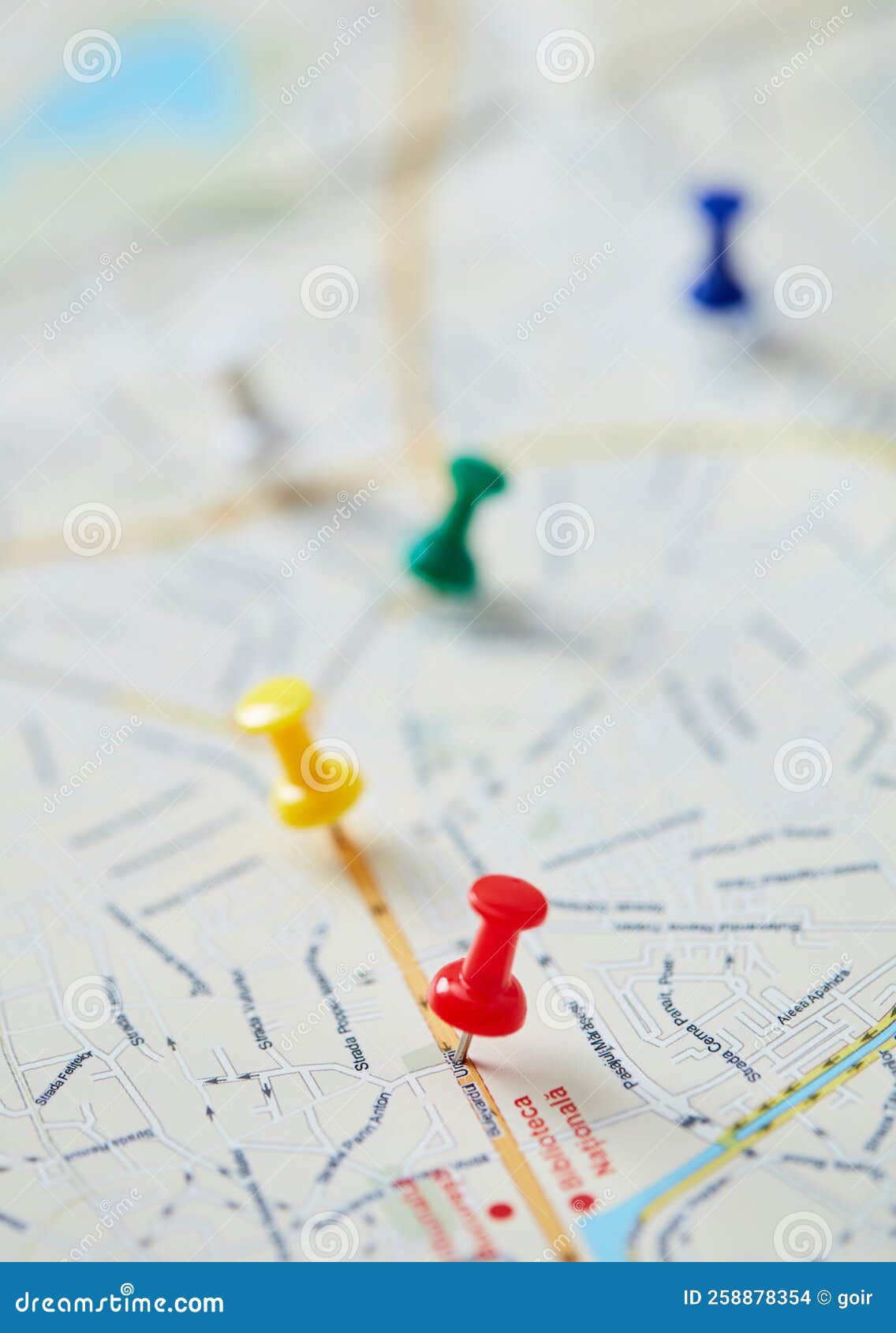 Various Colored Pins on Map Stock Photo - Image of choice, navigational ...