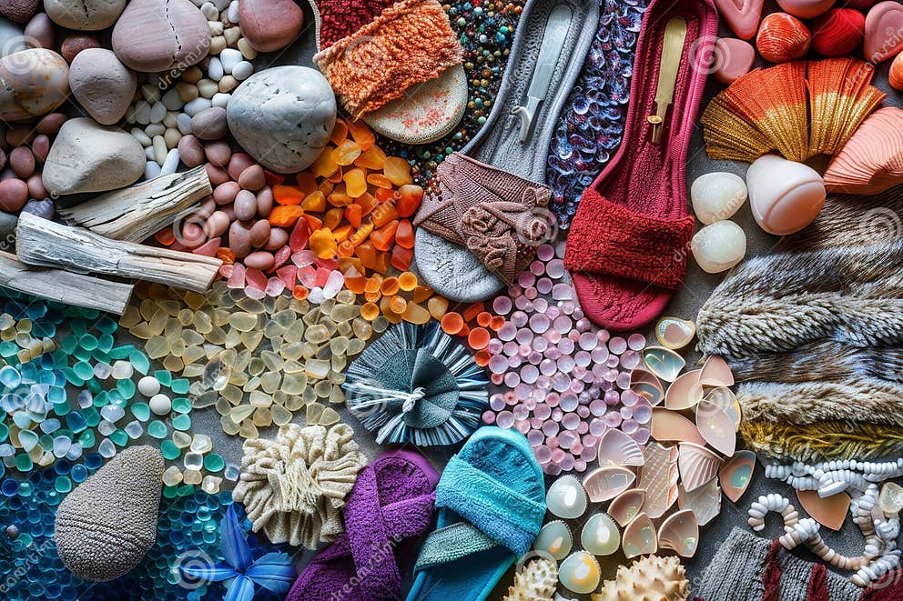 Various Colored Rocks and Shells Arranged in a Mosaic Pattern, a Mosaic ...