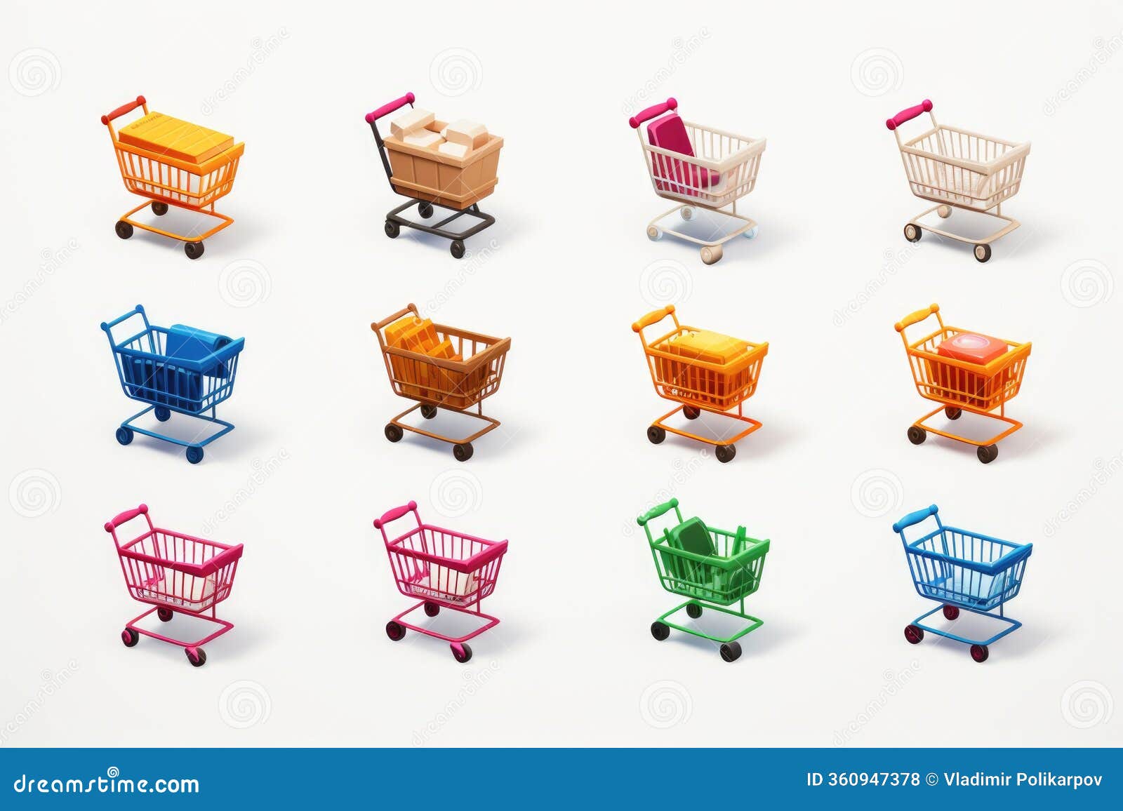 Various Colored Shopping Carts on a Clean White Surface. Ideal for ...