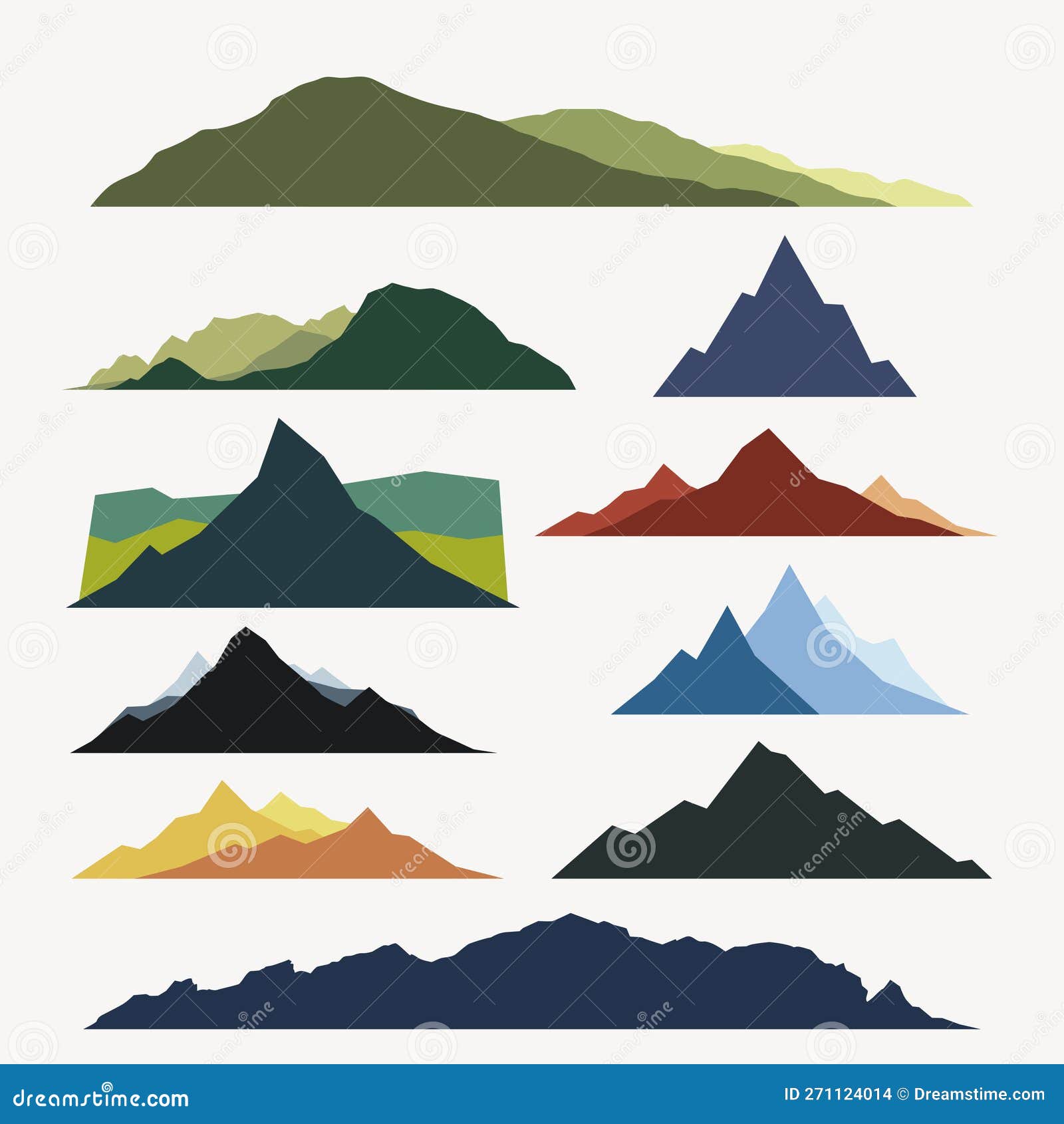 A Various Colored Simple Mountains in Set Stock Vector - Illustration ...