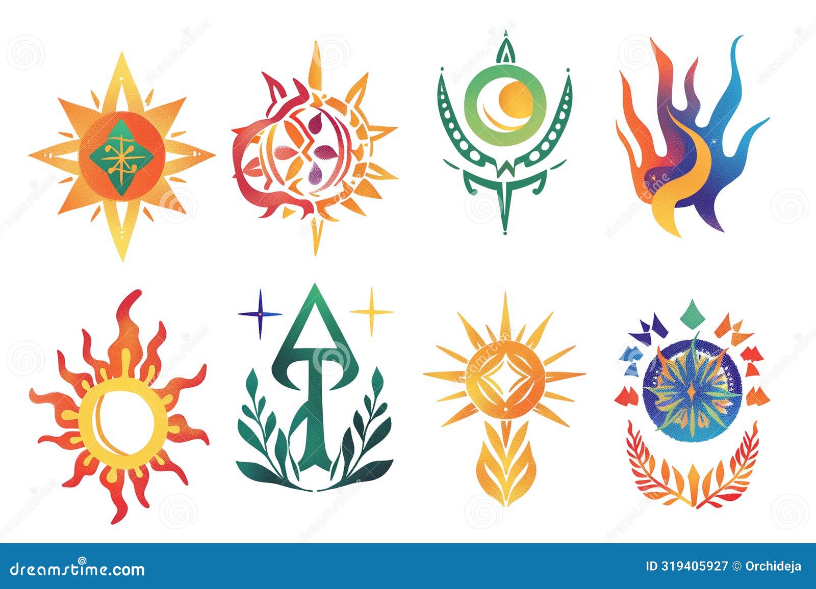 Various Colored Symbols Grouped Together On A Plain White Surface Stock Image Image Of