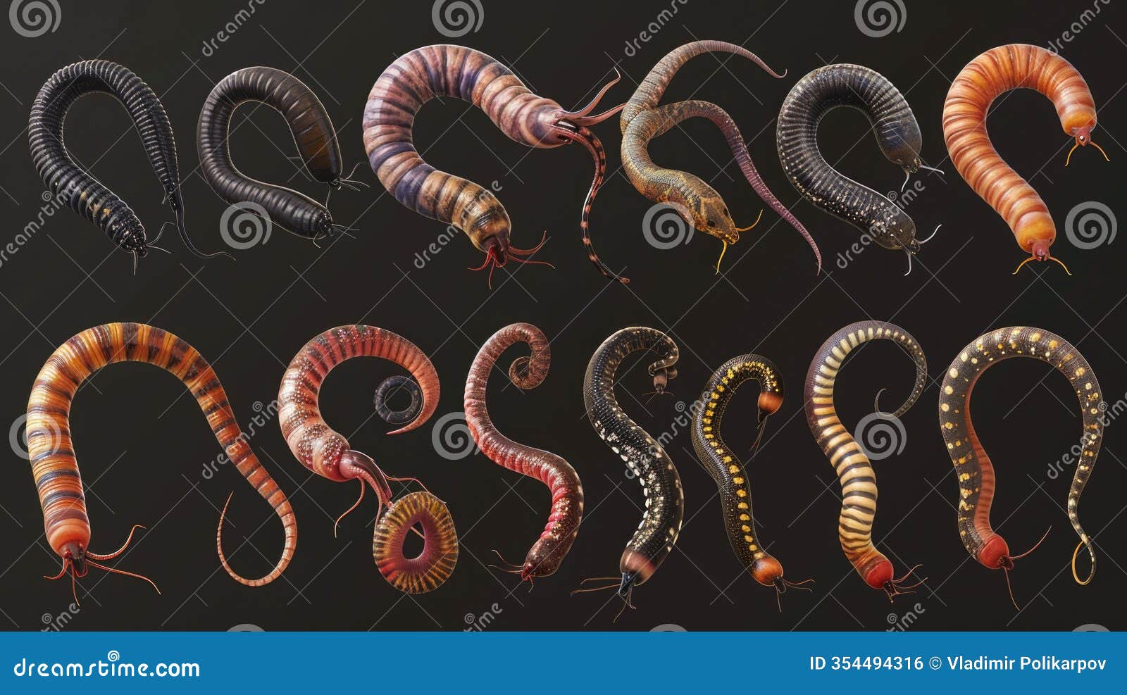 Various Colored Worms on a Dark Backdrop. Suitable for Nature or ...