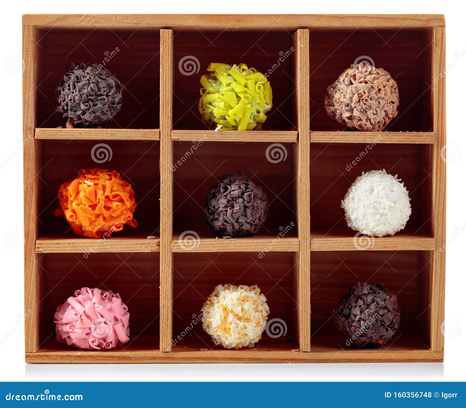 Various Chocolate Candy in Wooden Box Stock Photo - Image of ...