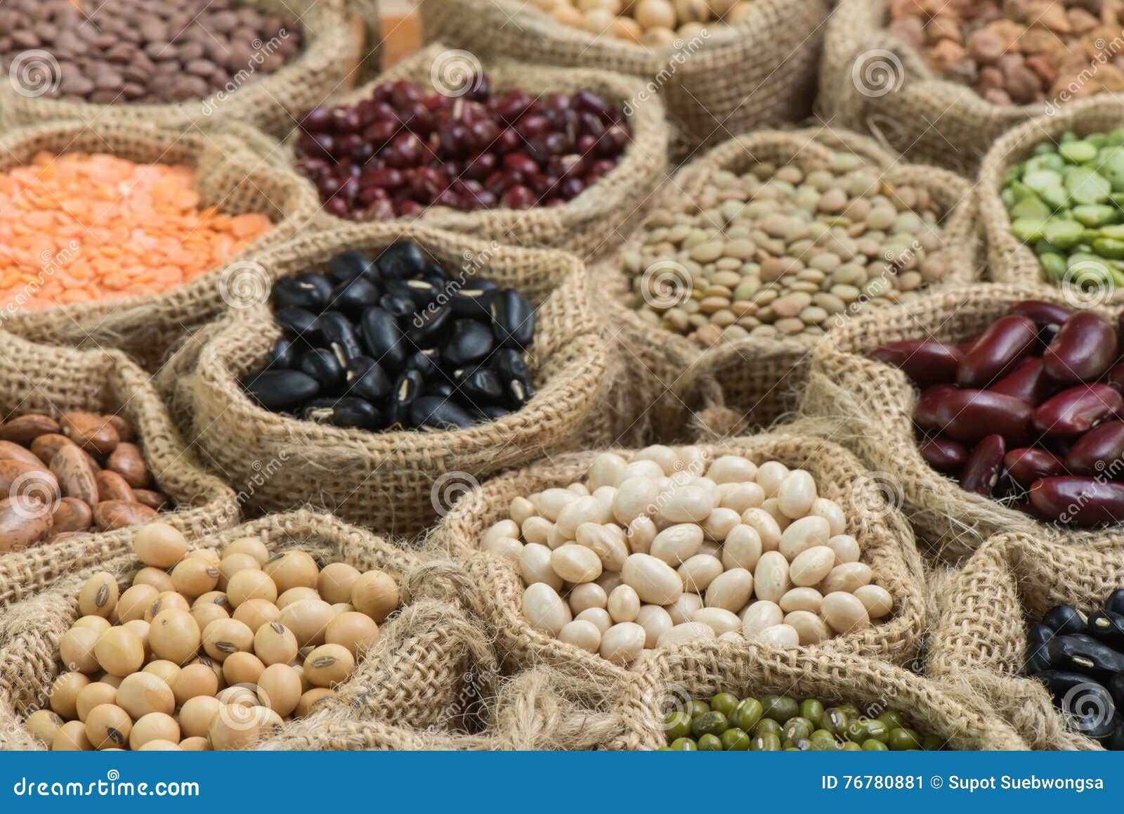 Various Colorful Dried Legumes in Sackcloth Stock Image - Image of ...