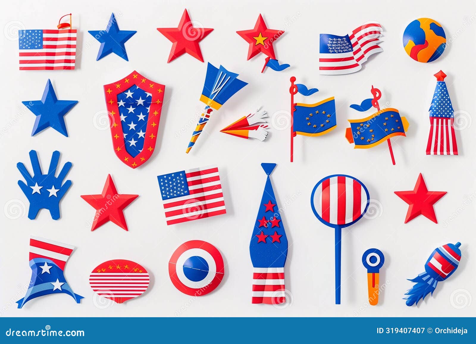 Various Colorful Independence Day Symbols Arranged on a Clean White ...