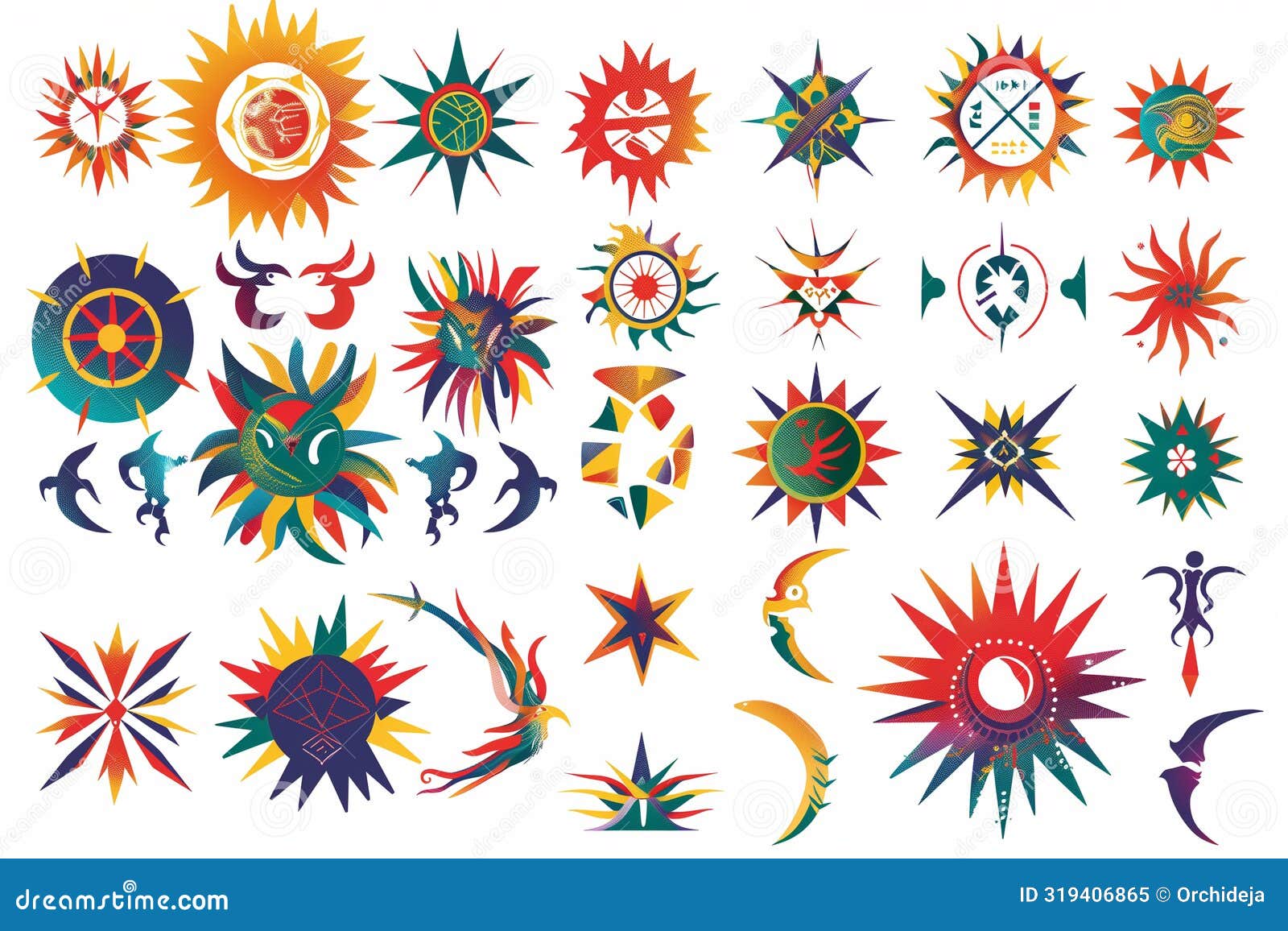 Various Colorful Symbols and Patterns Displayed on a White Surface ...