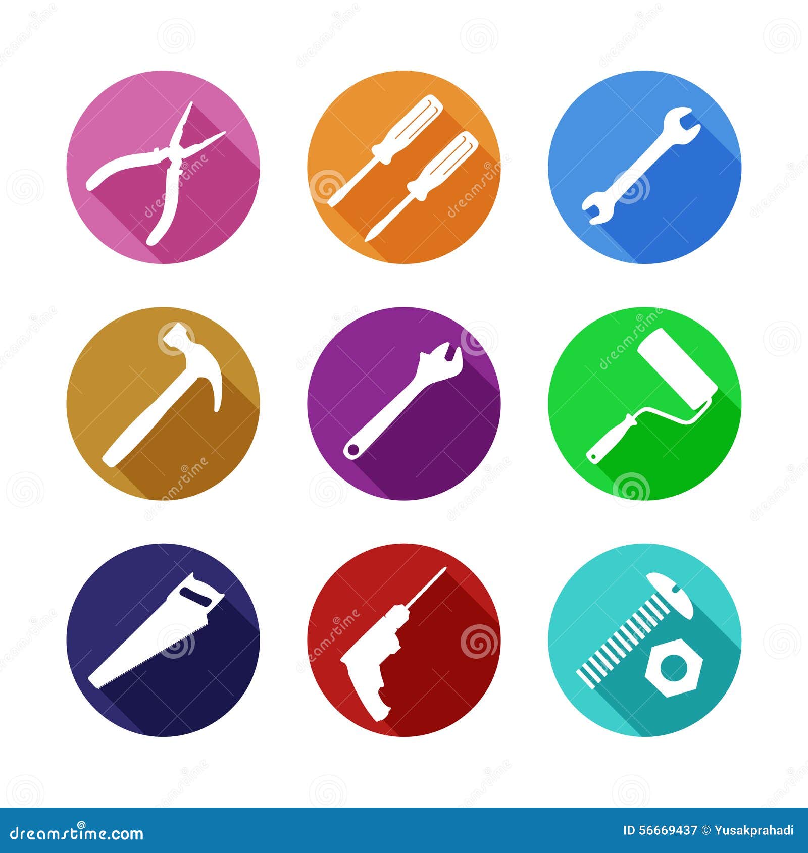Various Colorful Working Tools Flat Icon Stock Vector - Illustration of ...
