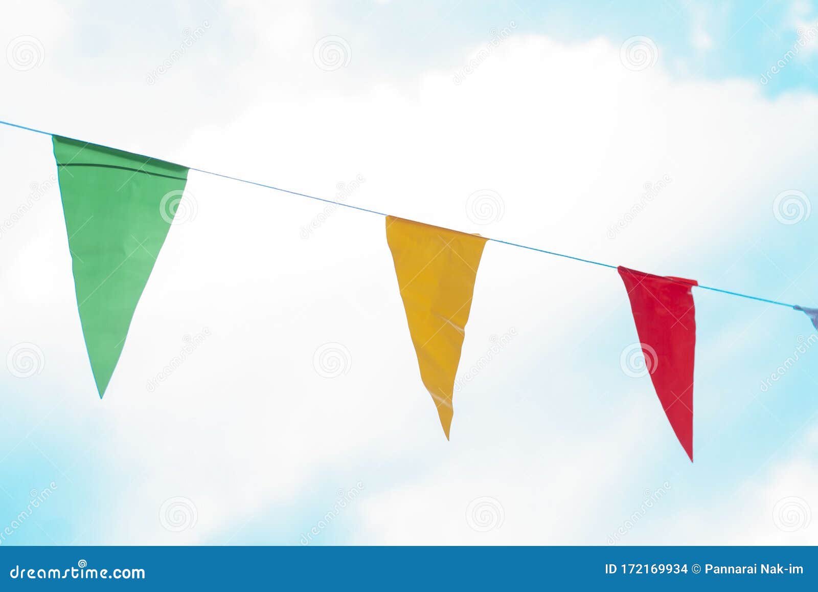 Various Colors Flags Hanging on a Rope. Stock Photo - Image of cloud ...