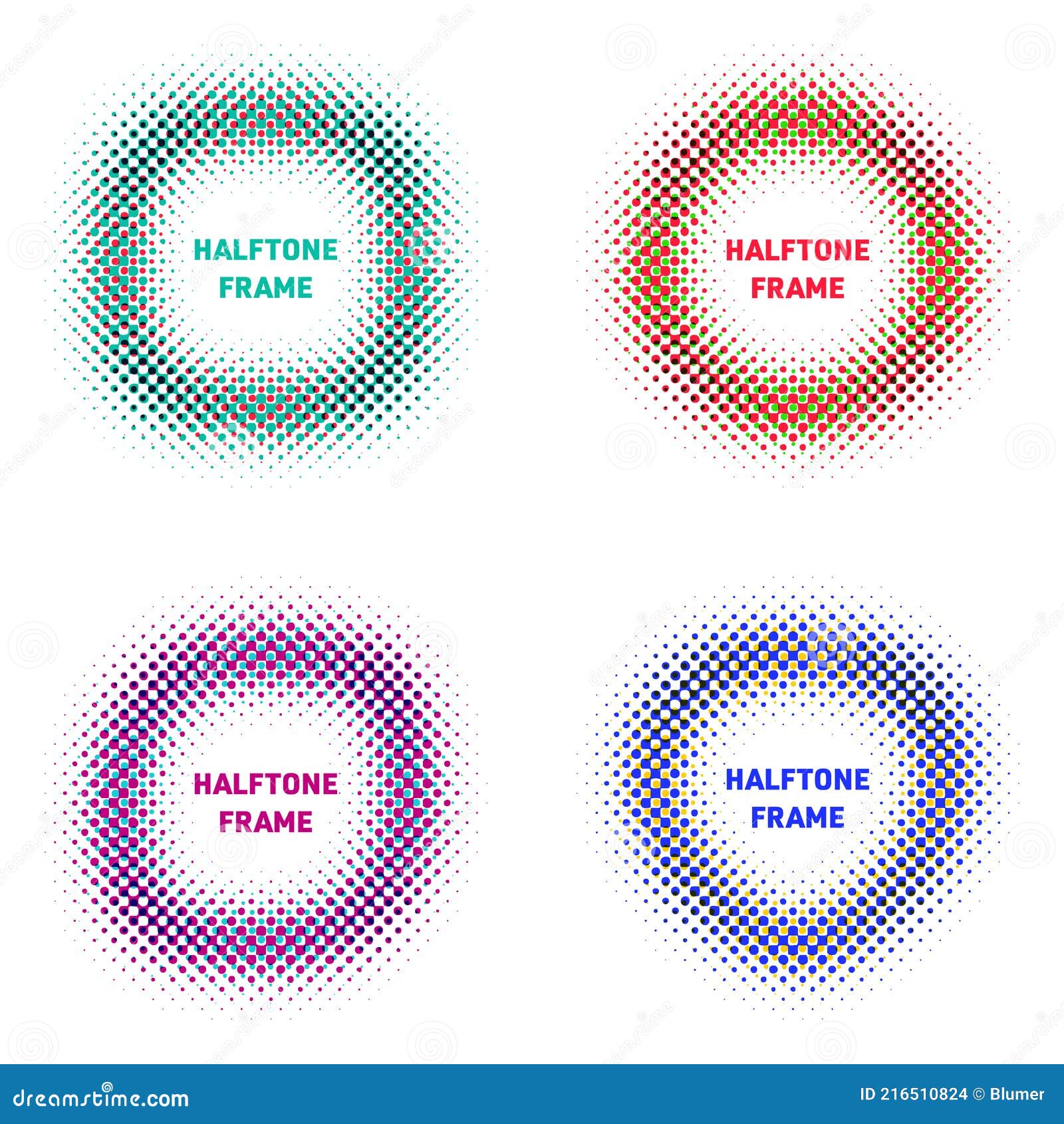 Various Colourful Vector Halftone Design Frame Set Stock Vector ...