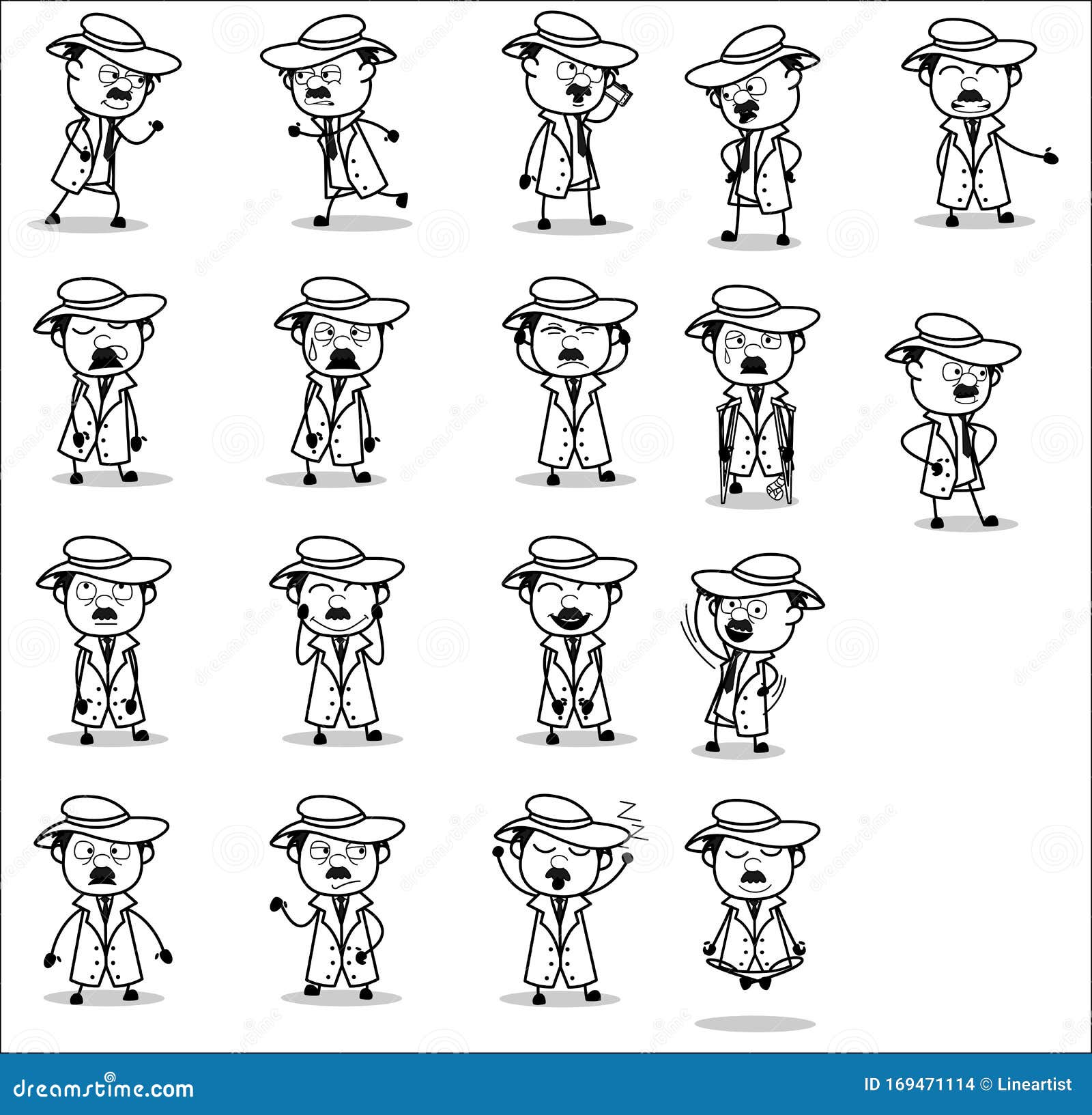 Various Comic Detective Agent Poses - Collection of Concepts Vector ...