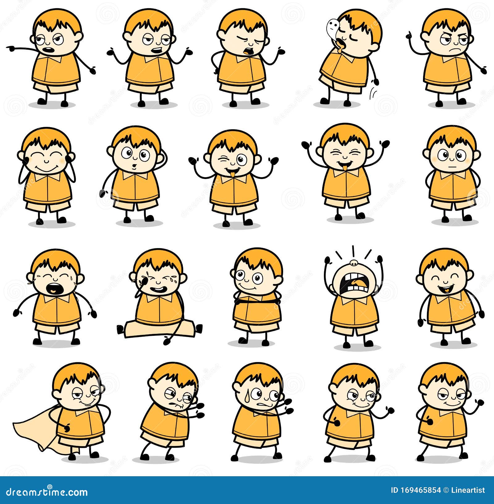 Various Comic Fat Boy Poses - Set of Vintage Concepts Vector ...